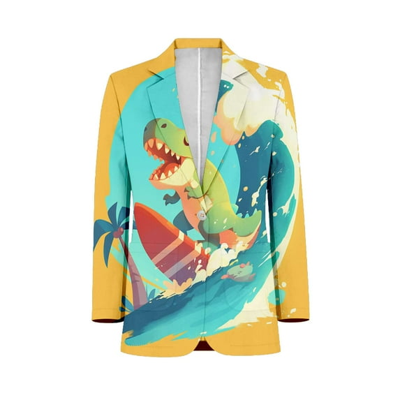 Cute Dinosaur Surfing Mens Suits Shawl Collar Slim Fit Suit Mens Groom ...