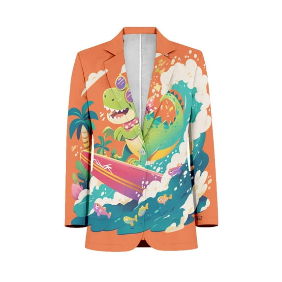 Cute Dinosaur Surfing Mens Suits Shawl Collar Slim Fit Suit Mens Groom ...