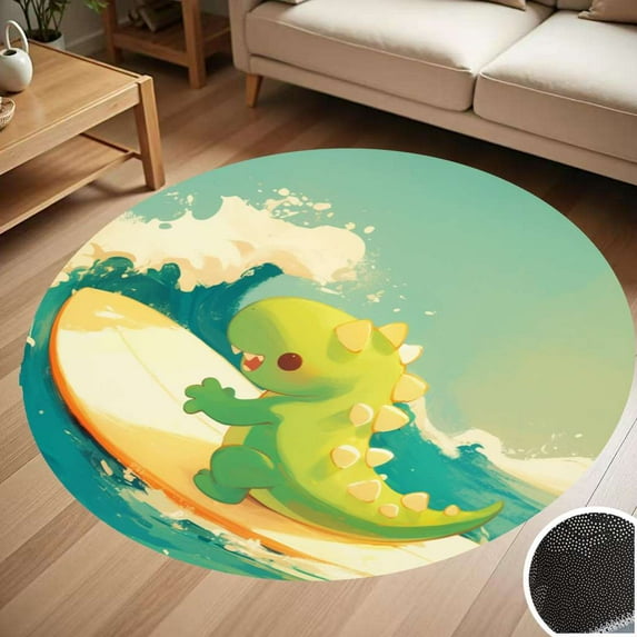 Cute Dinosaur Surfing Round Carpet Living Room Bedroom Home Decoration ...