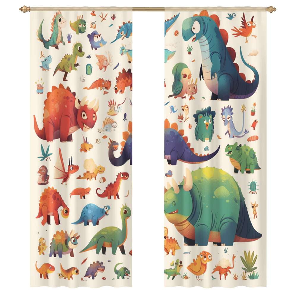 Cute Dinosaur Tulle Curtains For Living Room Chiffon Sheer Voile ...
