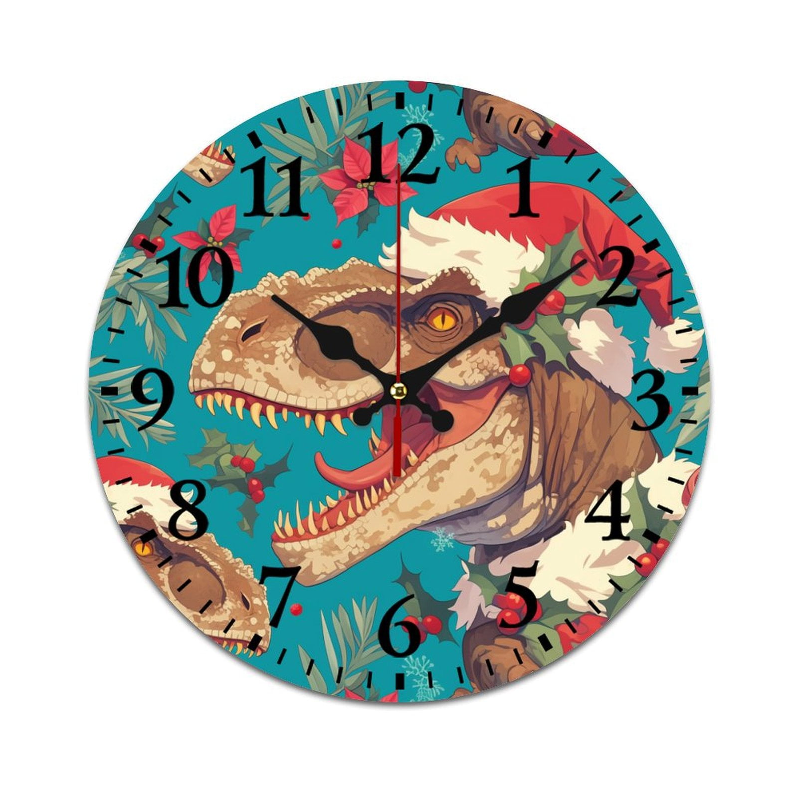 Cute Dinosaur Wearing Santa Hat Wall Clock Modern Design Clocks Wall ...