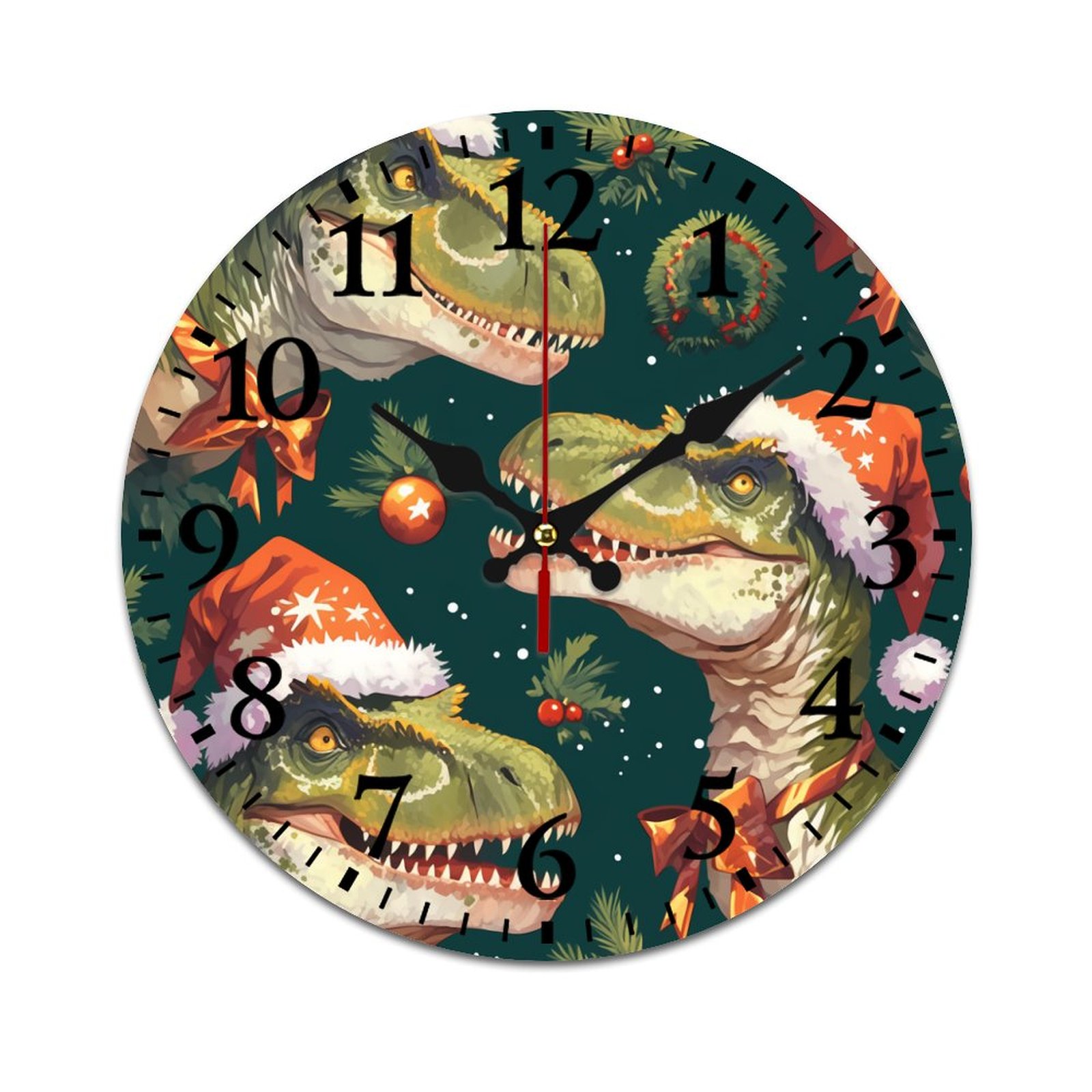 Cute Dinosaur Wearing Santa Hat Wall Clock Modern Design Clocks Wall ...