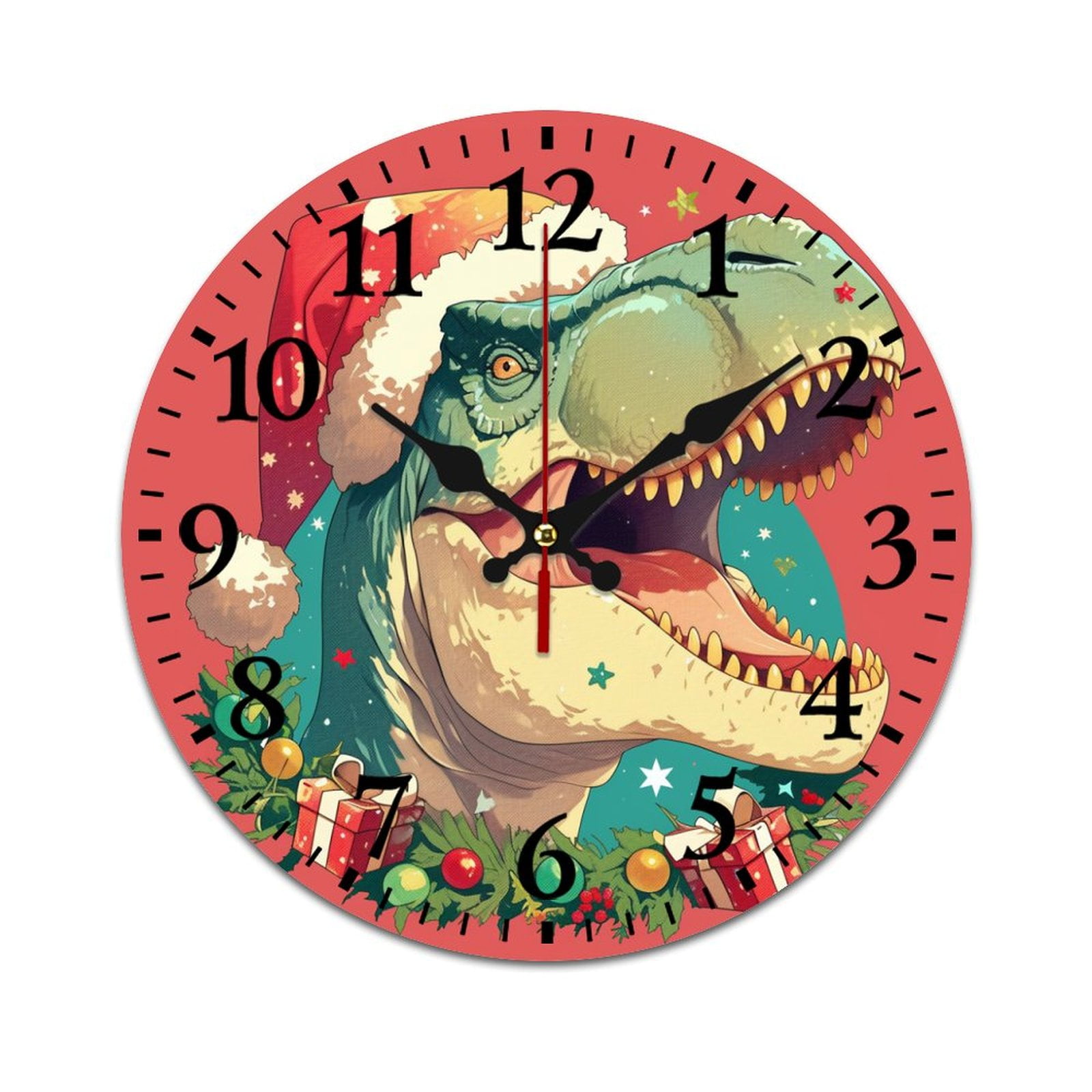 Cute Dinosaur Wearing Santa Hat Wall Clock Modern Design Clocks Wall ...
