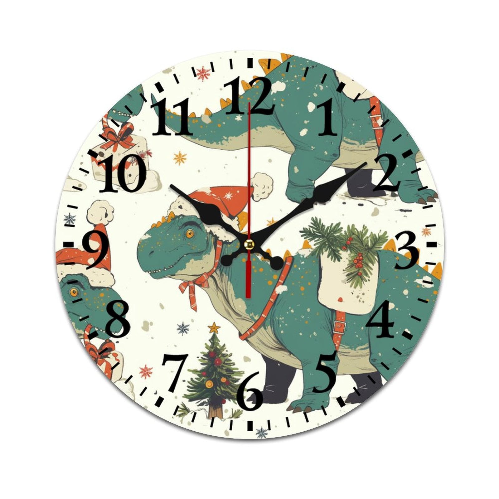 Cute Dinosaur Wearing Santa Hat Wall Clock Modern Design Clocks Wall ...