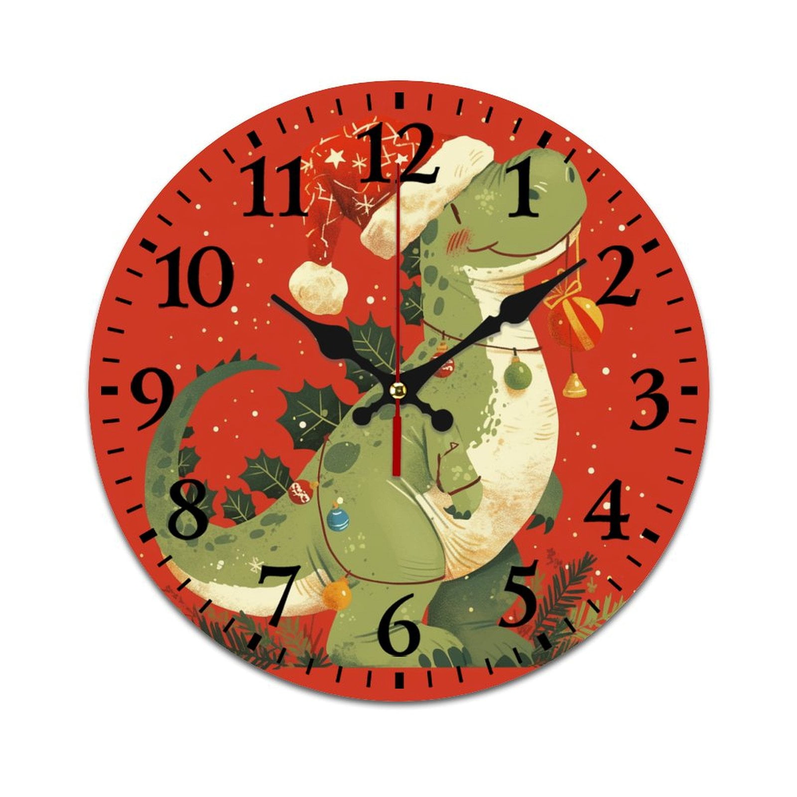 Cute Dinosaur Wearing Santa Hat Wall Clock Modern Design Clocks Wall ...