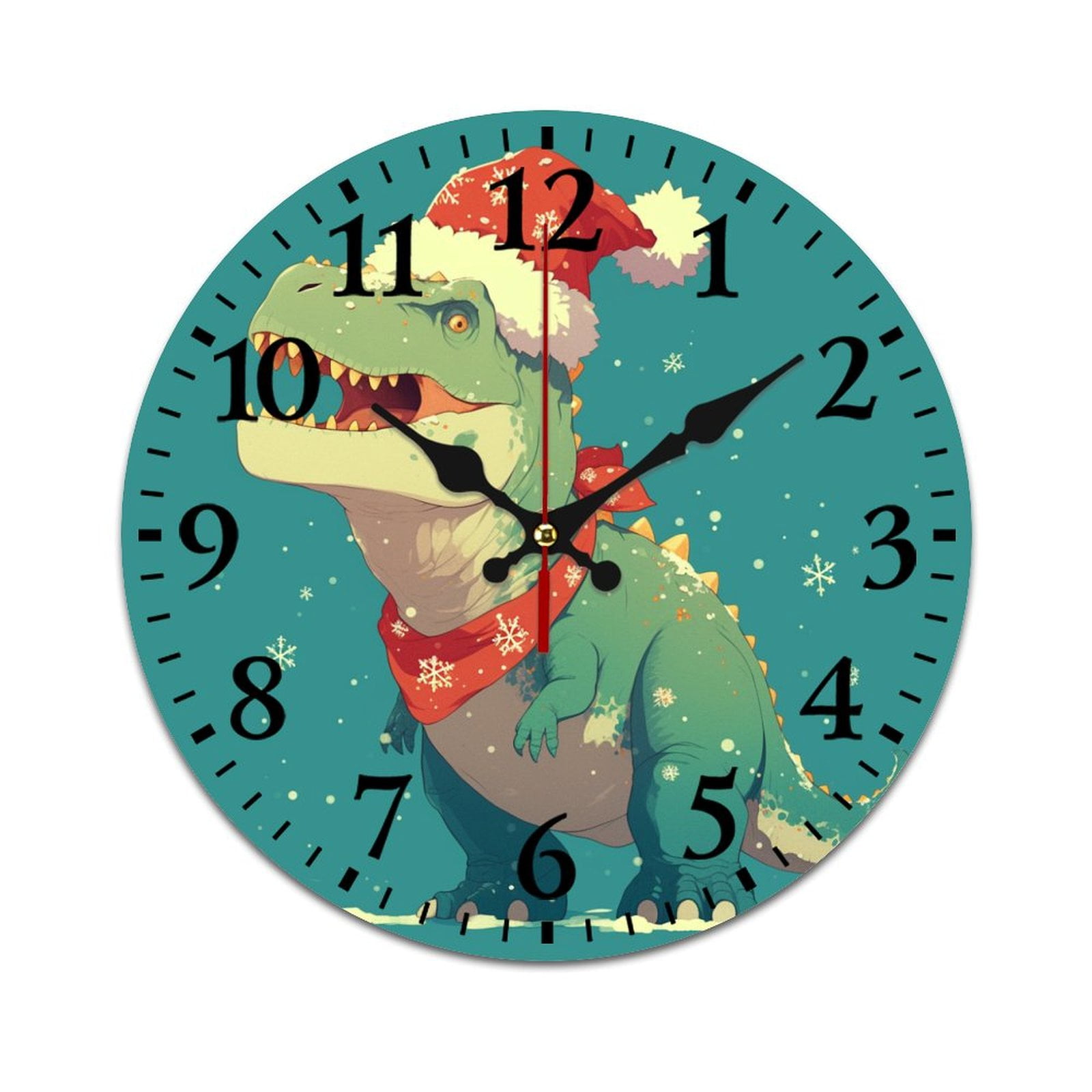 Cute Dinosaur Wearing Santa Hat Wall Clock Modern Design Clocks Wall ...