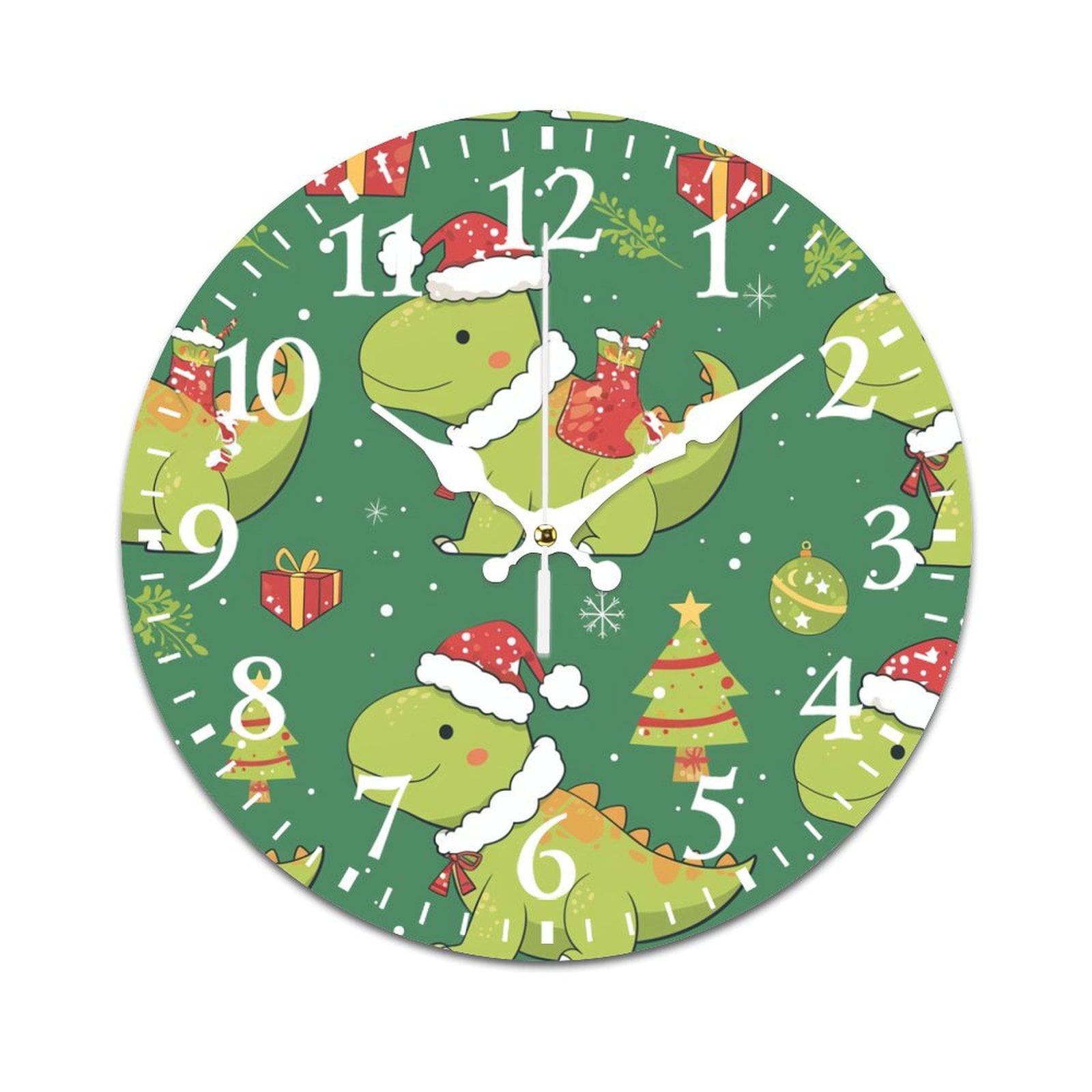 Cute Dinosaur Wearing Santa Hat Wall Clock Modern Design Clocks Wall ...