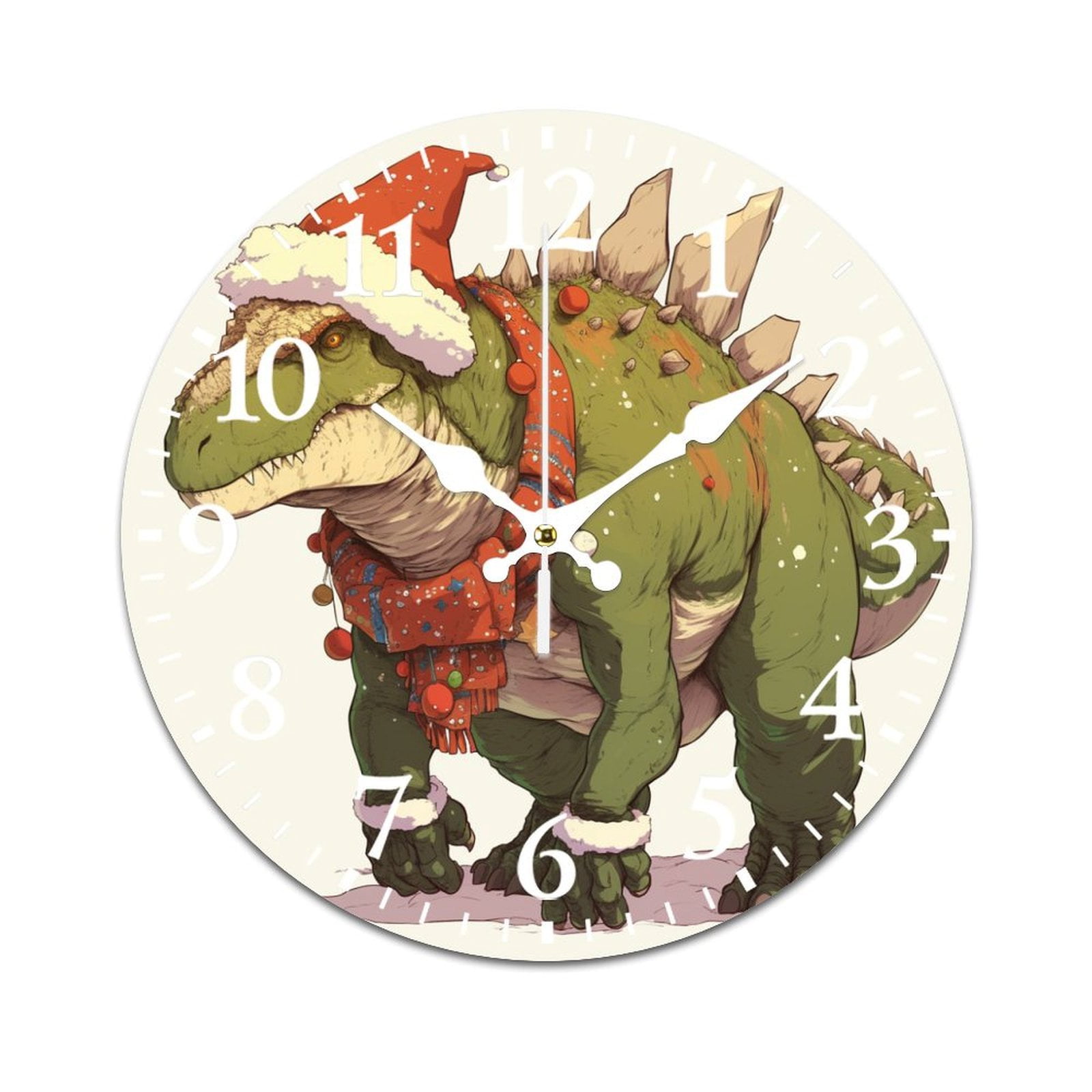 Cute Dinosaur Wearing Santa Hat Wall Clock Modern Design Clocks Wall ...