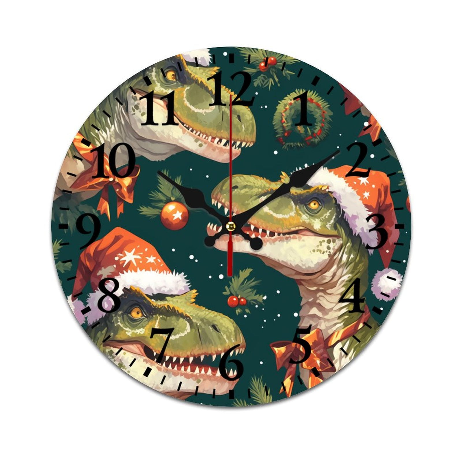 Cute Dinosaur Wearing Santa Hat Wall Clock Modern Design Clocks Wall ...