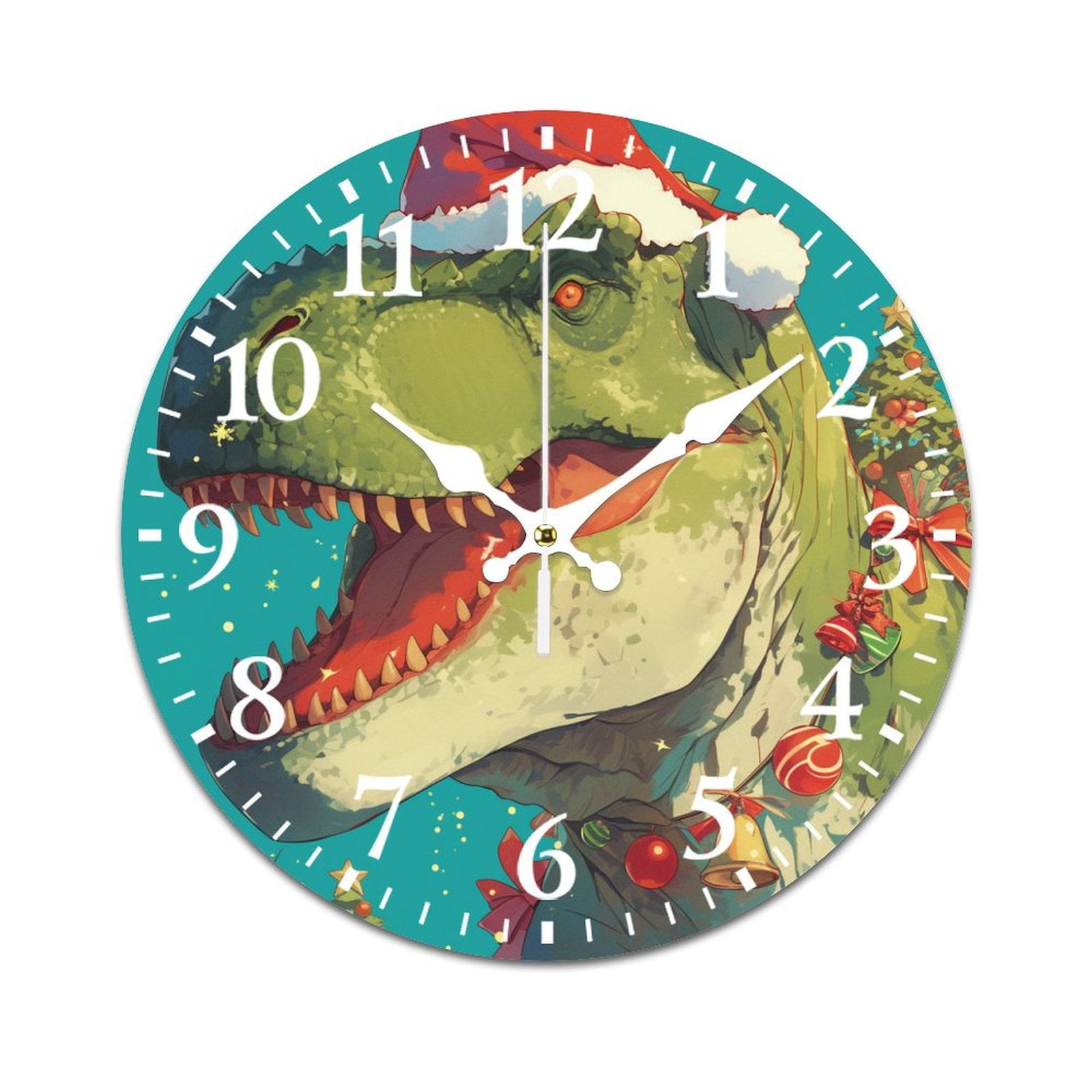 Cute Dinosaur Wearing Santa Hat Wall Clock Modern Design Clocks Wall ...