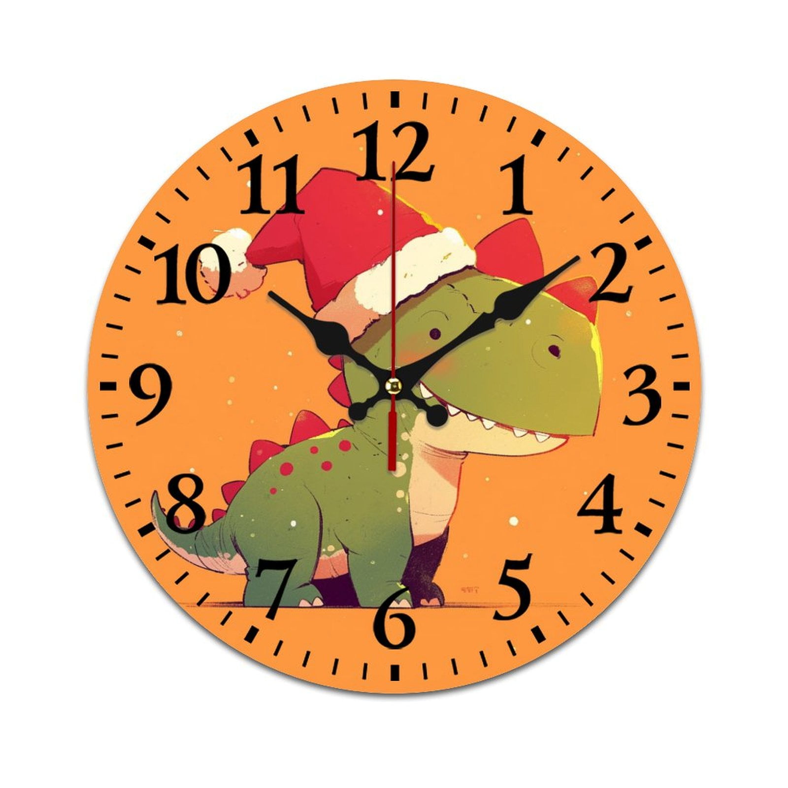 Cute Dinosaur Wearing Santa Hat Wall Clock Modern Design Clocks Wall ...