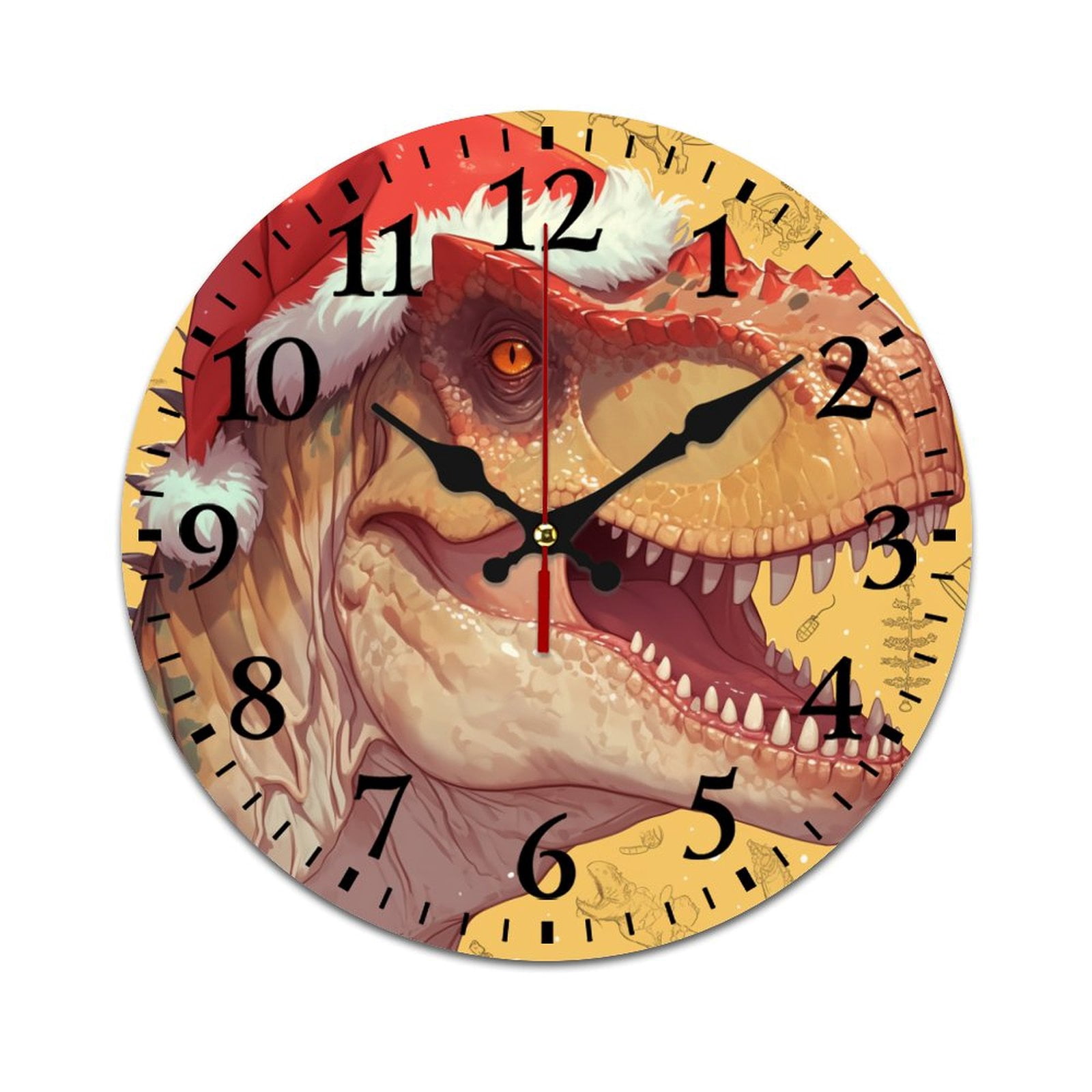 Cute Dinosaur Wearing Santa Hat Wall Clock Modern Design Clocks Wall ...