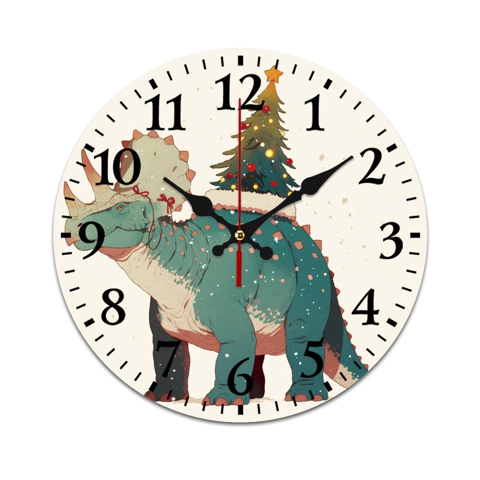 Cute Dinosaur Wearing Santa Hat Wall Clock Modern Design Clocks Wall ...