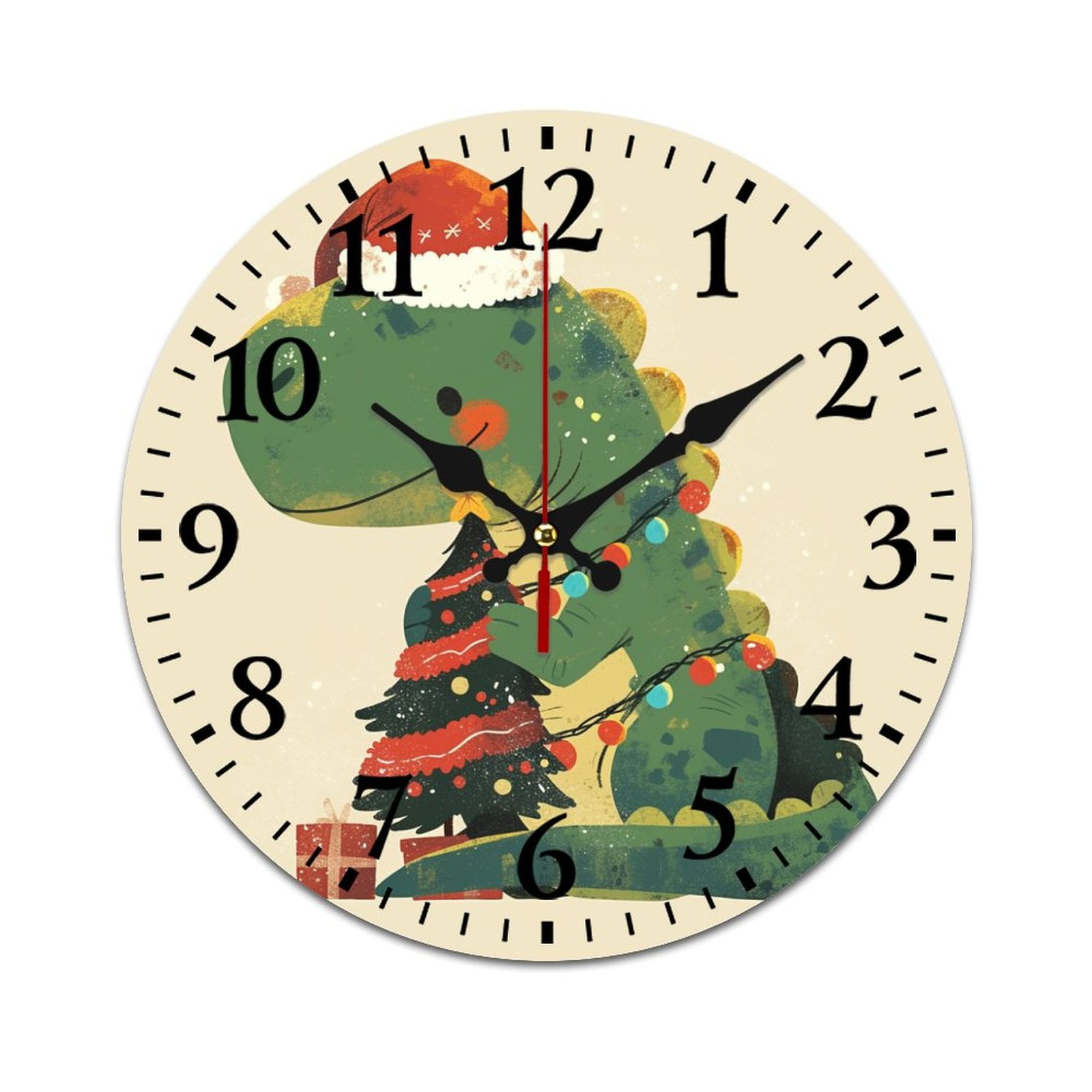 Cute Dinosaur Wearing Santa Hat Wall Clock Modern Design Clocks Wall ...