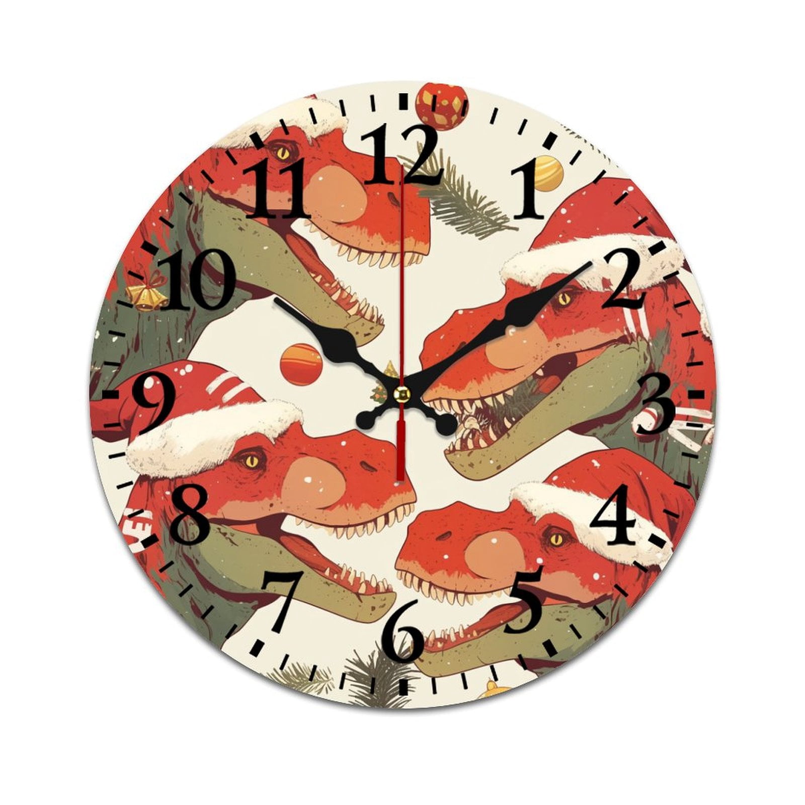 Cute Dinosaur Wearing Santa Hat Wall Clock Modern Design Clocks Wall ...