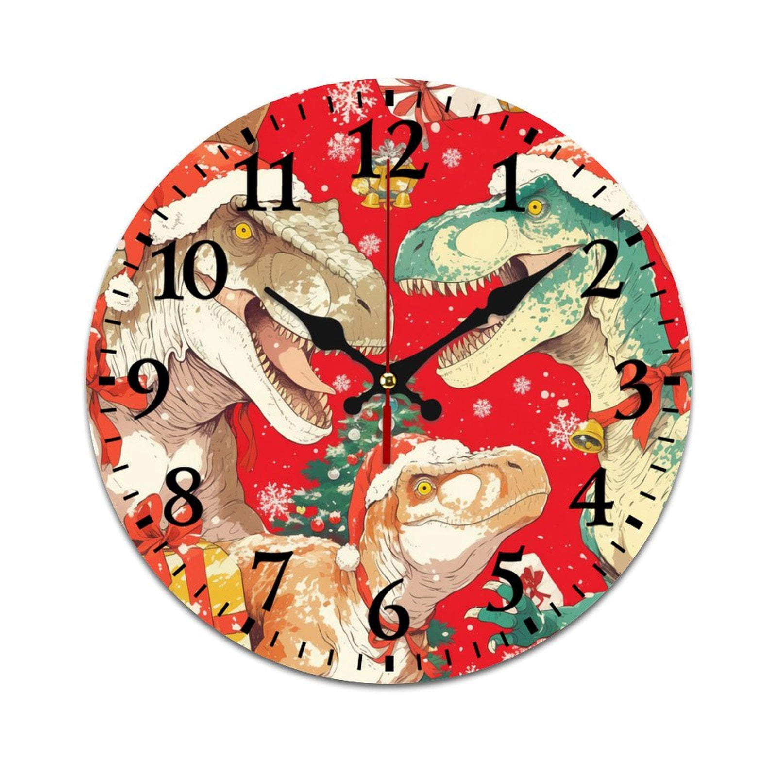 Cute Dinosaur Wearing Santa Hat Wall Clock Modern Design Clocks Wall ...