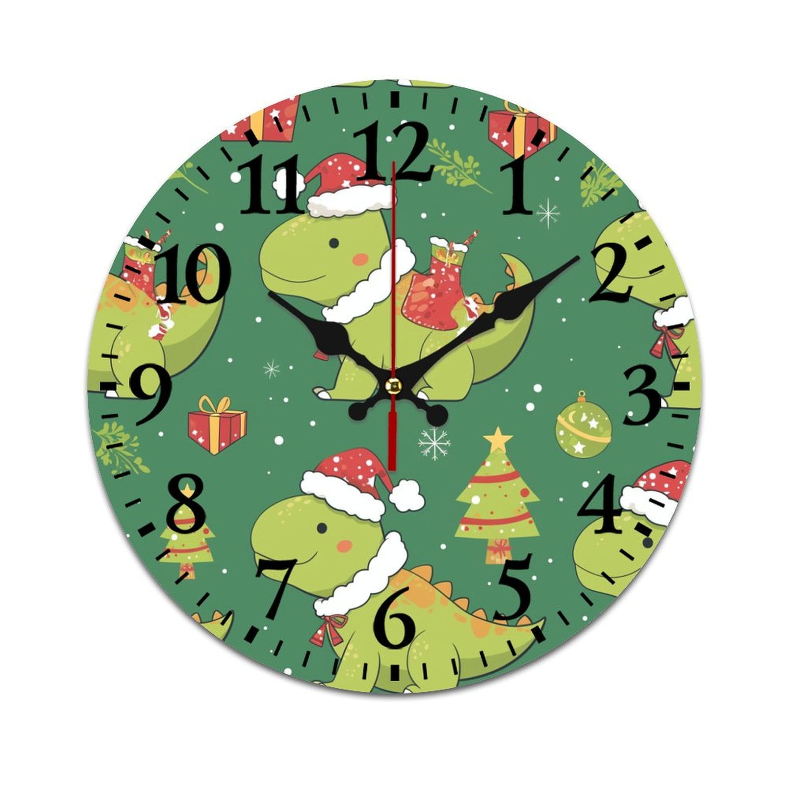 Cute Dinosaur Wearing Santa Hat Wall Clock Modern Design Clocks Wall ...