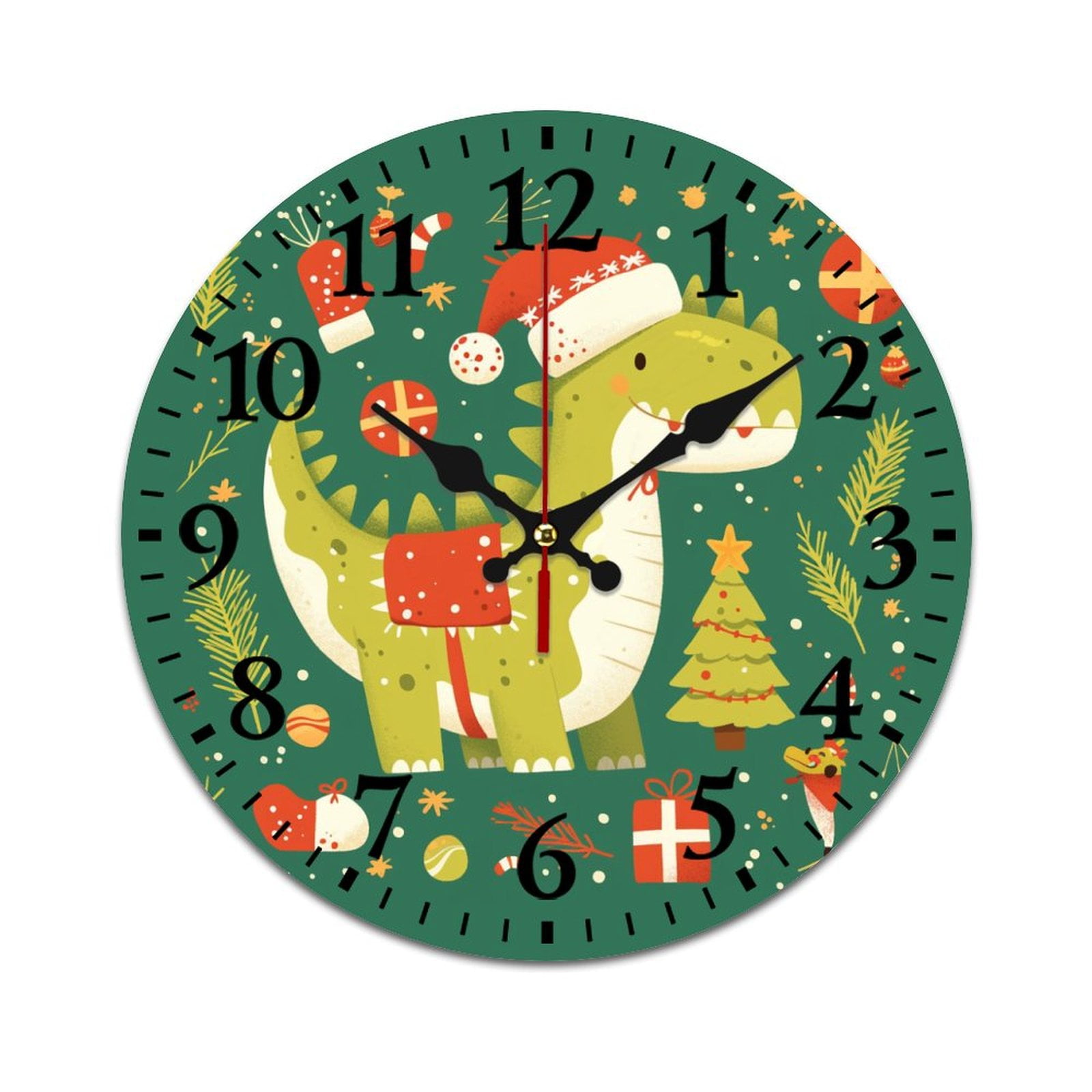 Cute Dinosaur Wearing Santa Hat Wall Clock Modern Design Clocks Wall ...