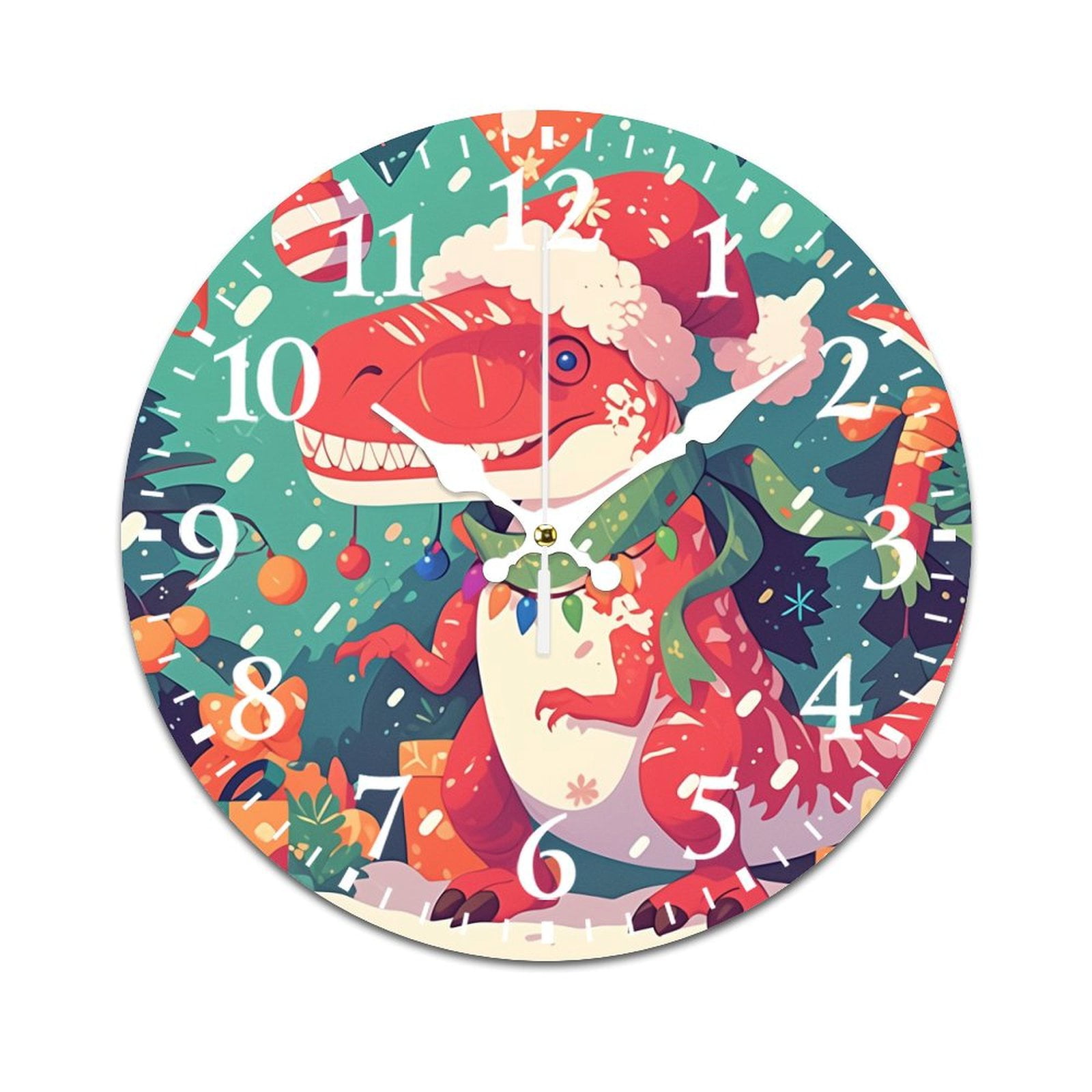 Cute Dinosaur Wearing Santa Hat Wall Clock Modern Design Clocks Wall ...