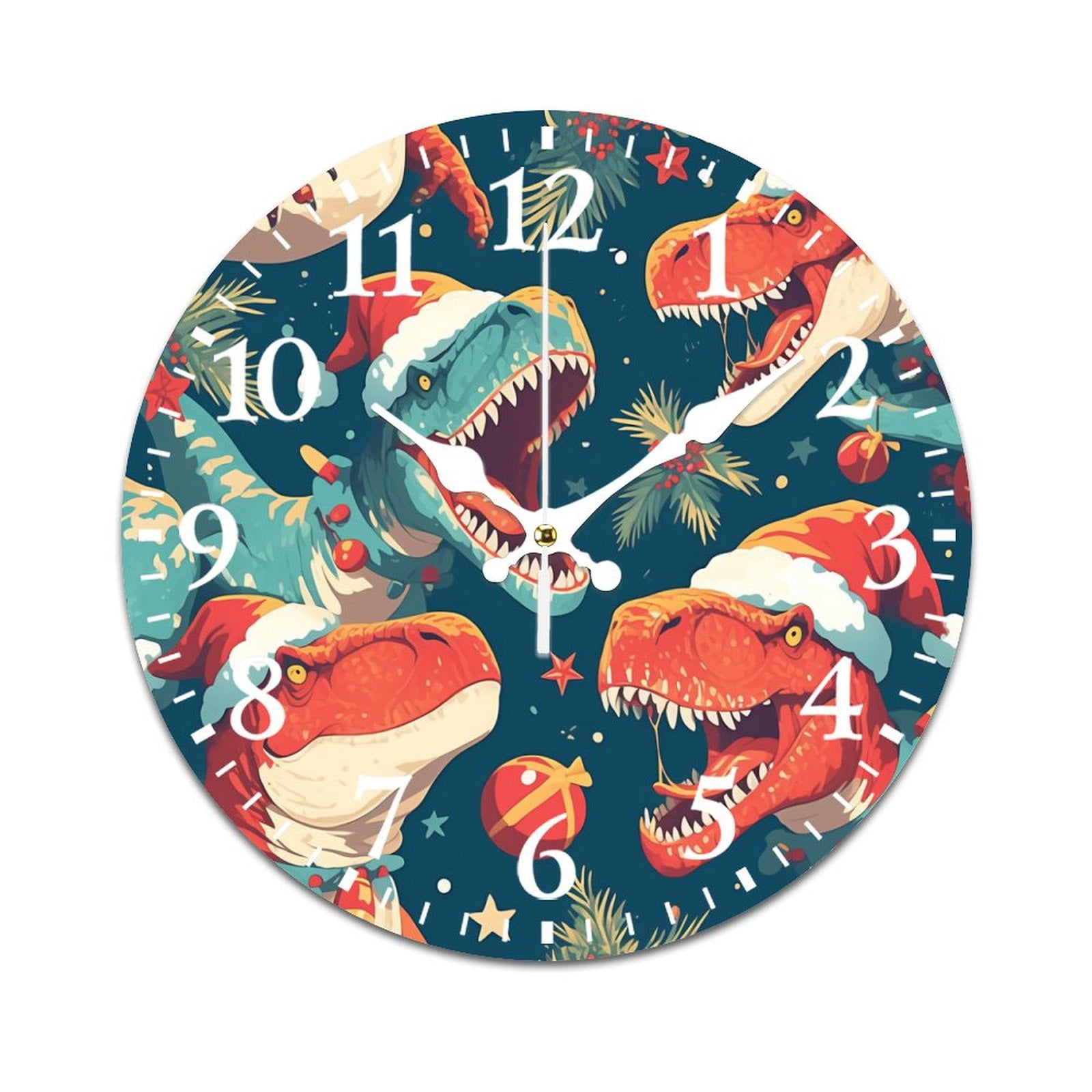 Cute Dinosaur Wearing Santa Hat Wall Clock Modern Design Clocks Wall ...