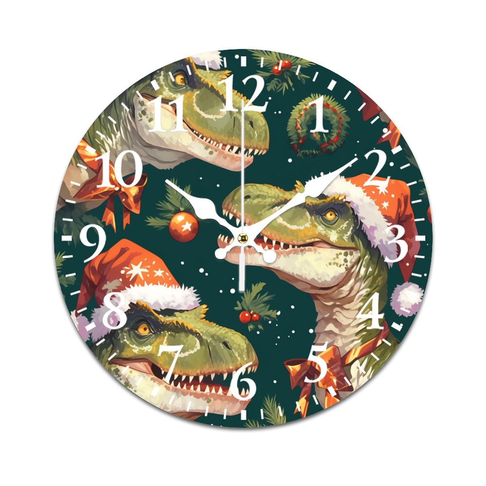 Cute Dinosaur Wearing Santa Hat Wall Clock Modern Design Clocks Wall ...