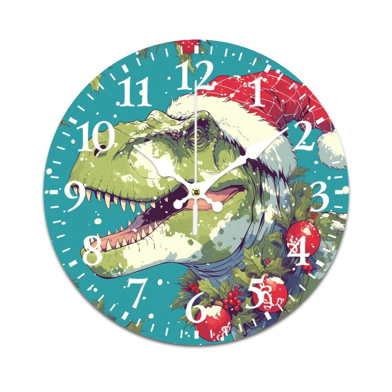 Cute Dinosaur Wearing Santa Hat Wall Clock Modern Design Clocks Wall ...