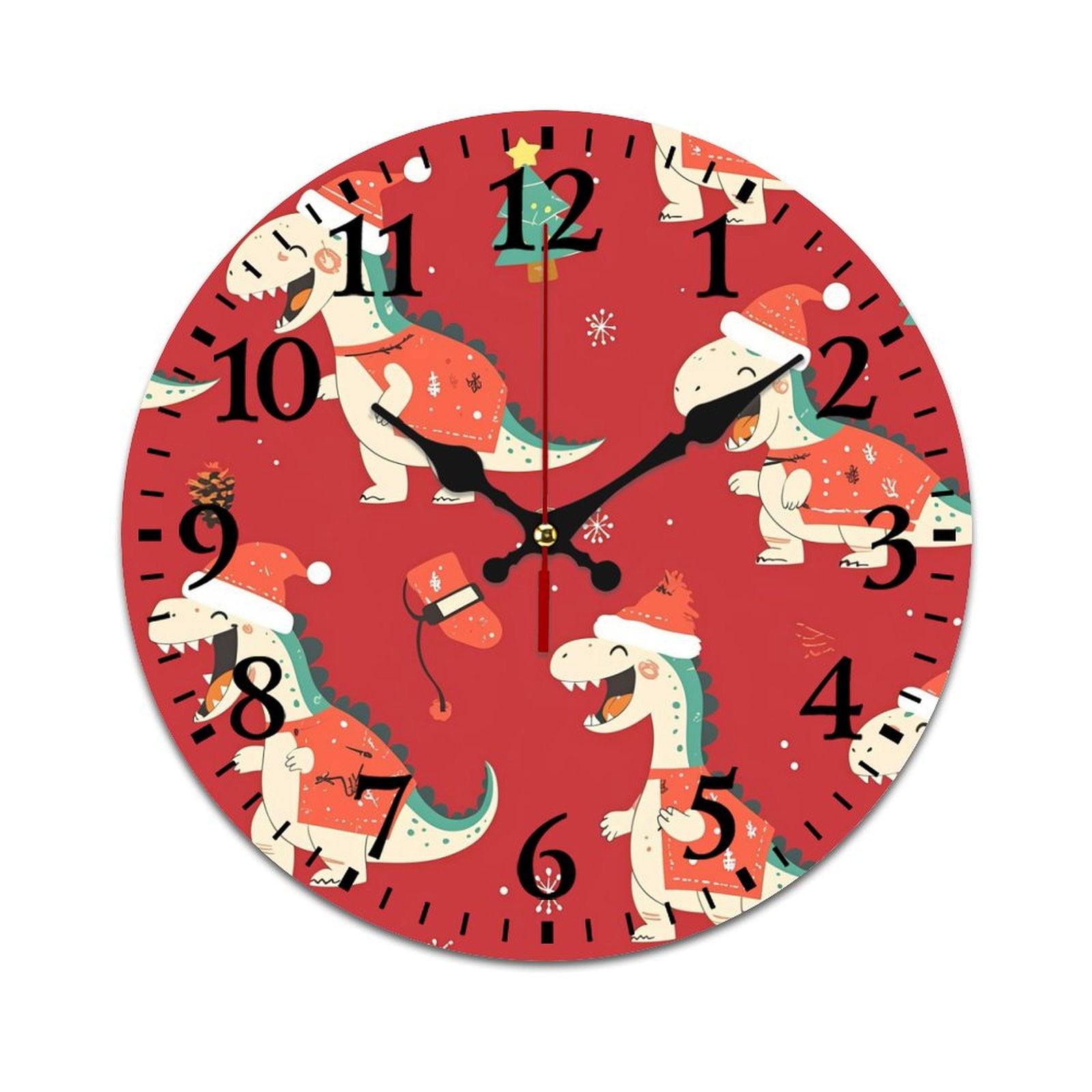 Cute Dinosaur Wearing Santa Hat Wall Clock Modern Design Clocks Wall ...