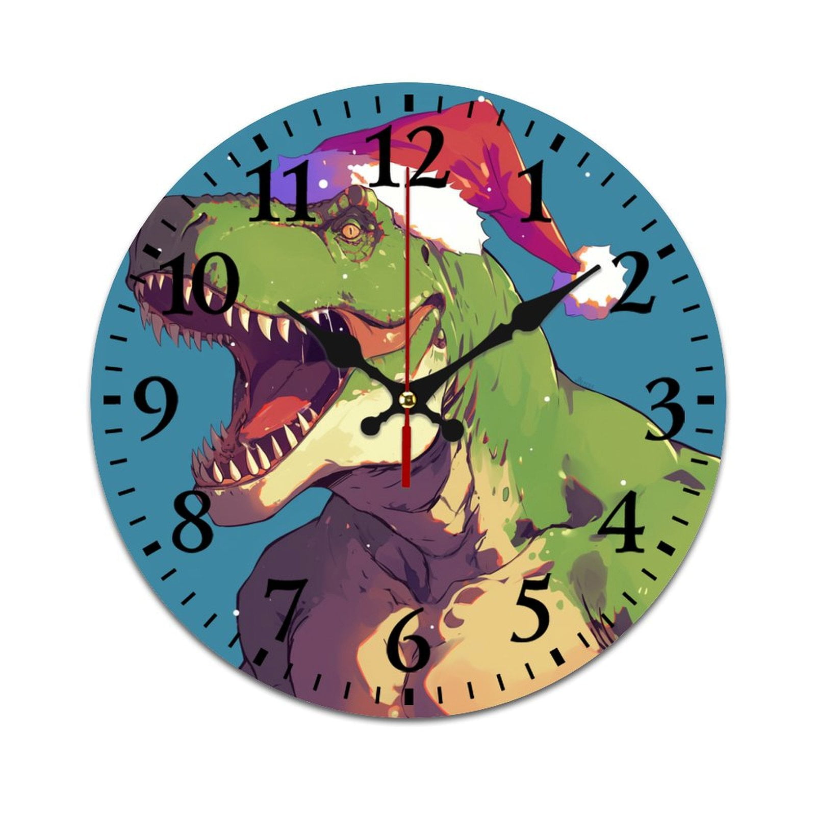 Cute Dinosaur Wearing Santa Hat Wall Clock Modern Design Clocks Wall ...