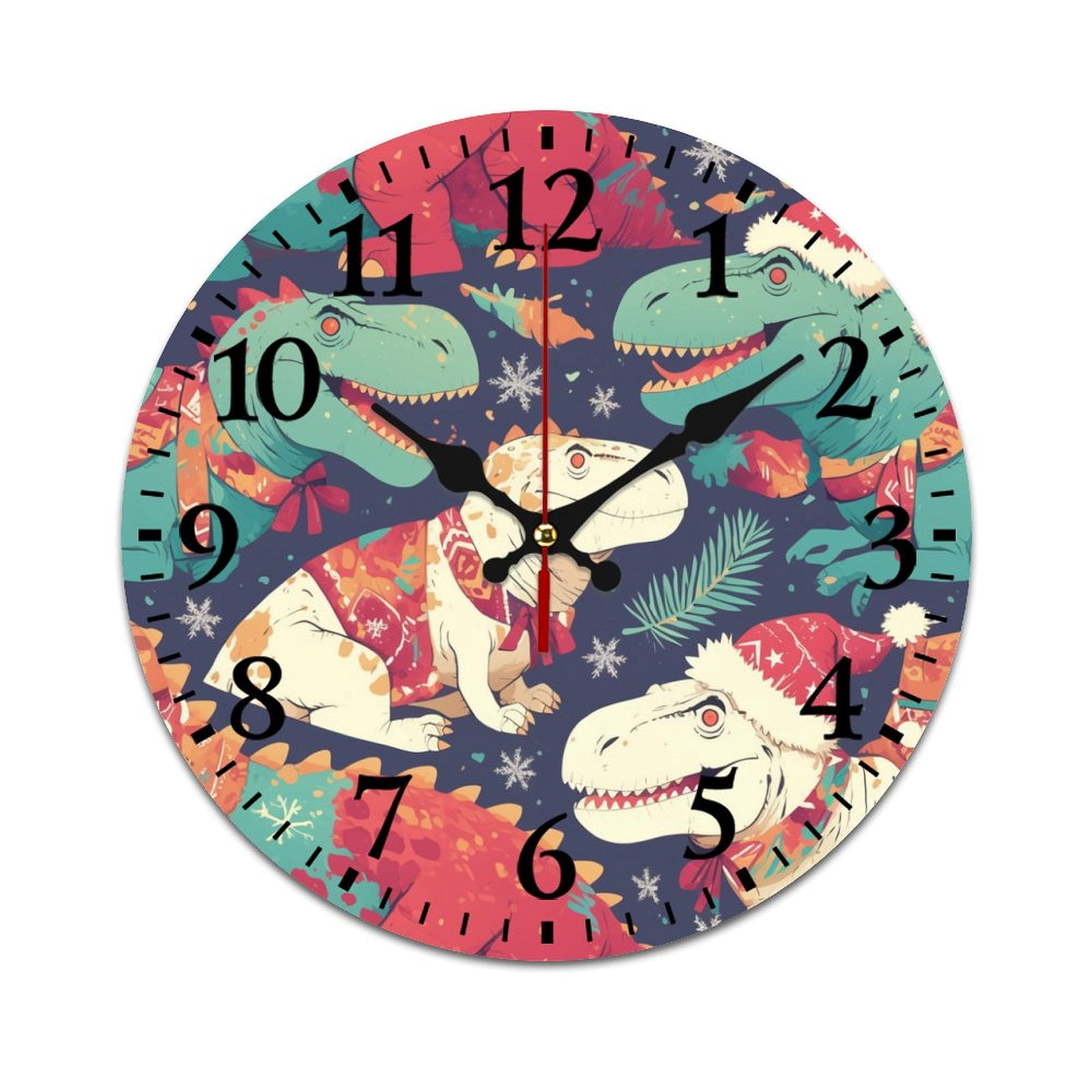 Cute Dinosaur Wearing Santa Hat Wall Clock Modern Design Clocks Wall ...