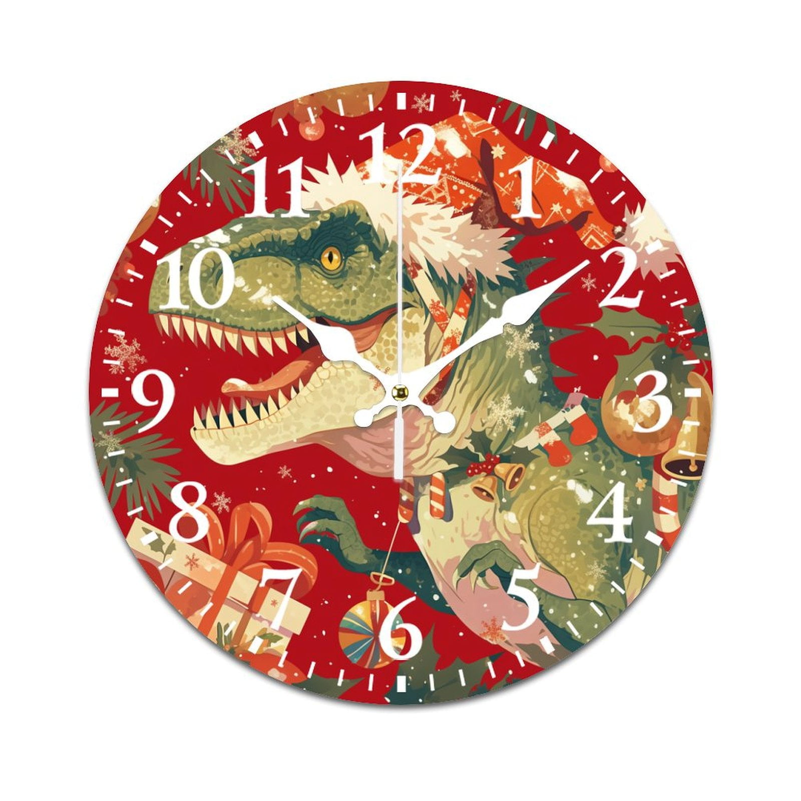 Cute Dinosaur Wearing Santa Hat Wall Clock Modern Design Clocks Wall ...