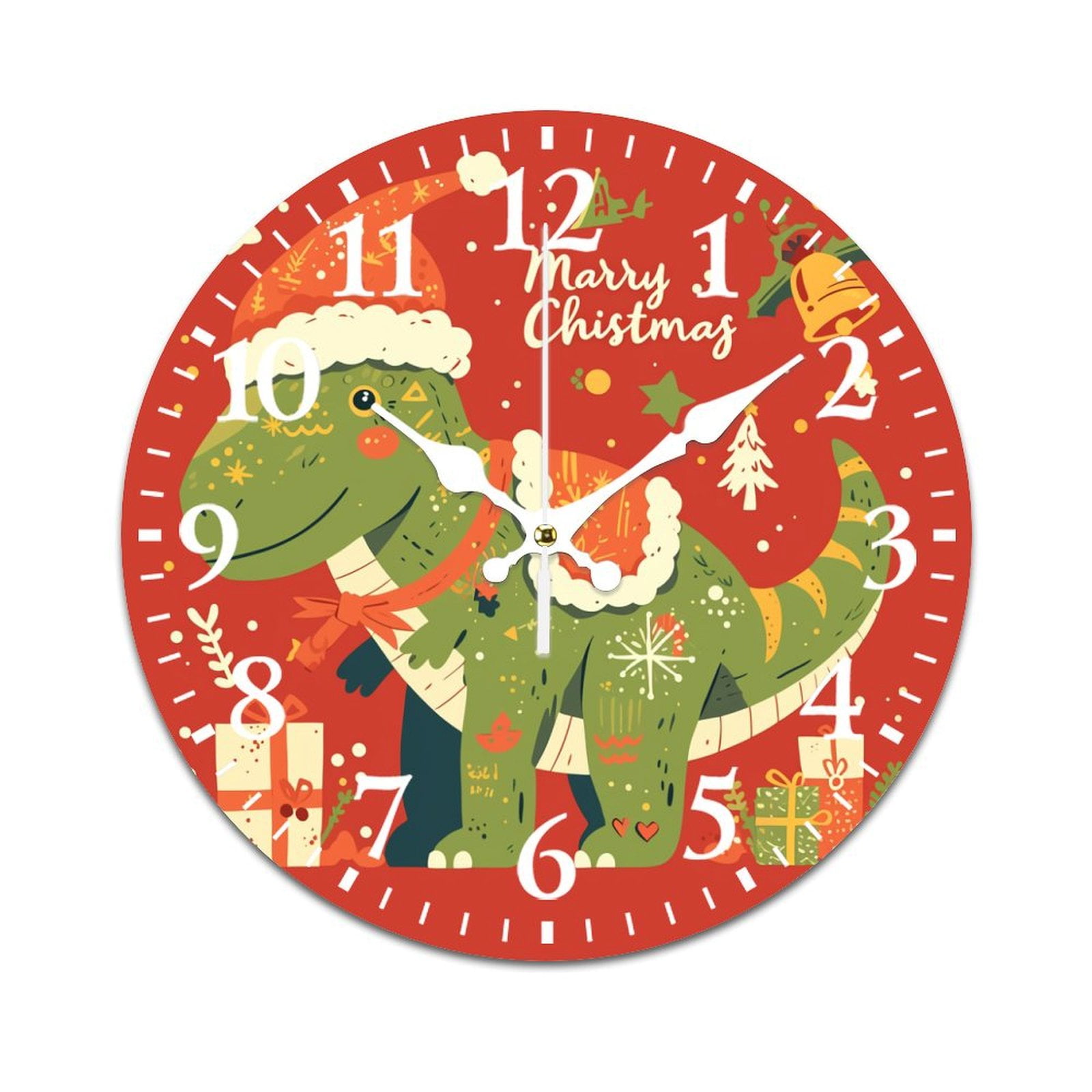 Cute Dinosaur Wearing Santa Hat Wall Clock Modern Design Clocks Wall ...