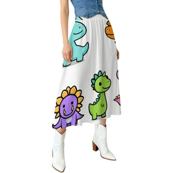 Cute Dinosaur Women High Waist Midi Skirt Elegant Midi Skirt High Waist ...