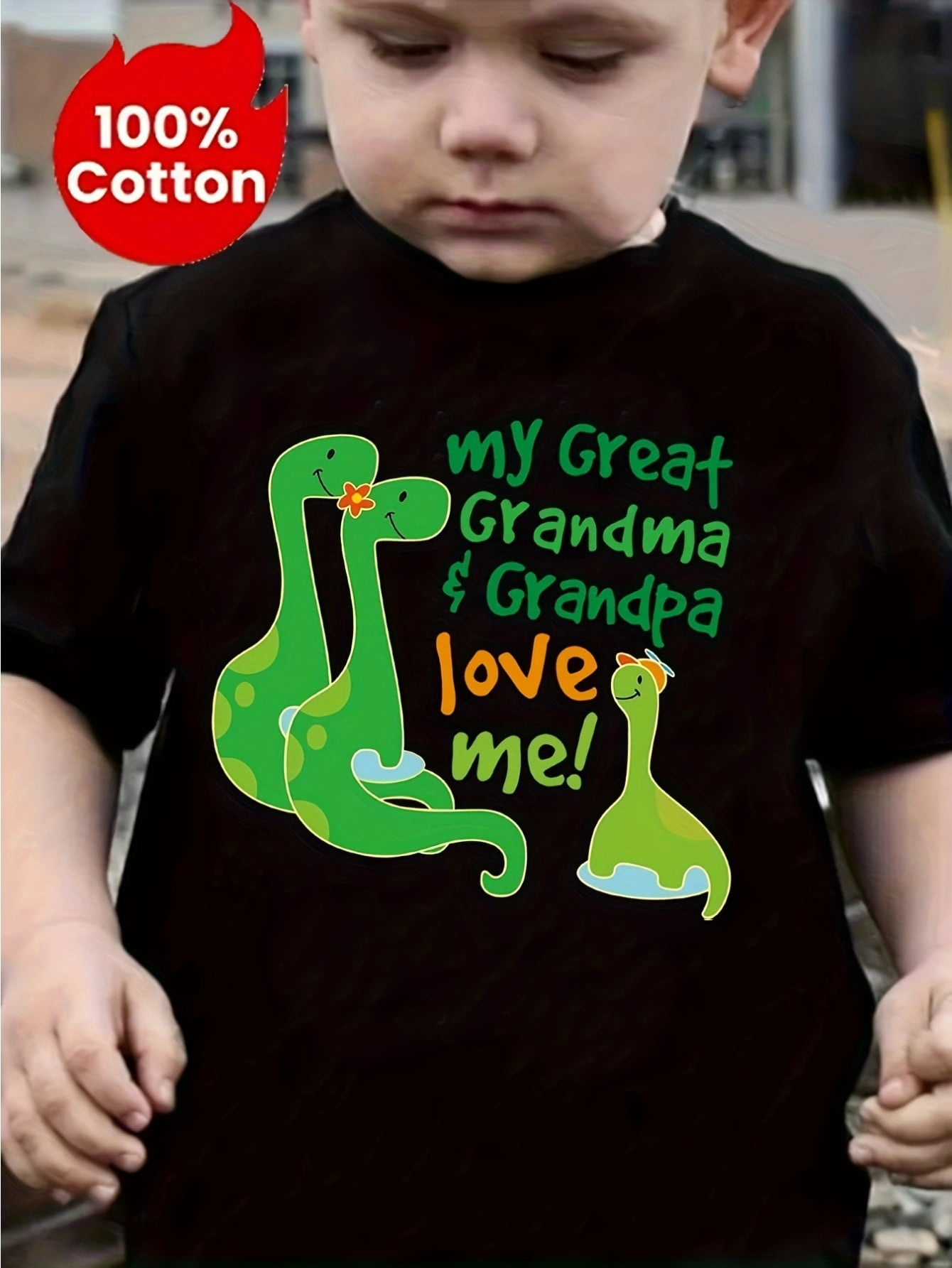 Cute Dinosaurs And MY GREAT GRANDMA & GRANDPA LOVE ME Letter Print Boys Comfortable Versatile ...