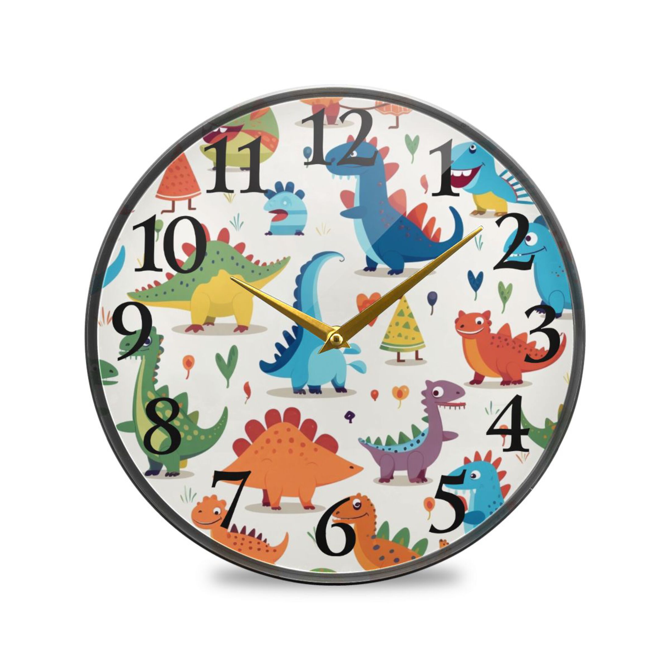 Cute Dinosaurs Cartoon Wall Clocks Battery Operated 11.9 Inch Round ...