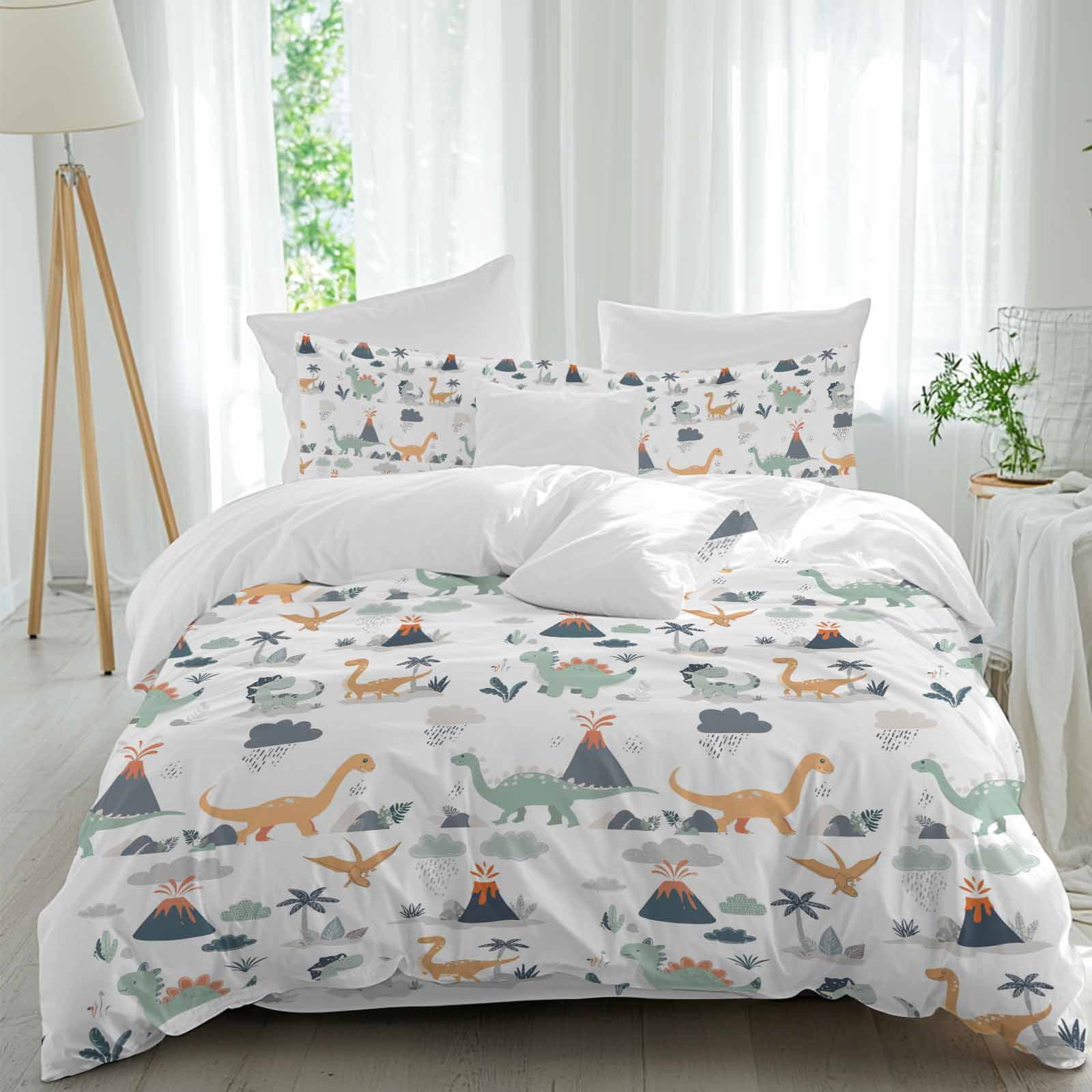 Cute Dinosaurs Duvet Cover Set Twin Size, Lovely Yellow Green Cartoon ...
