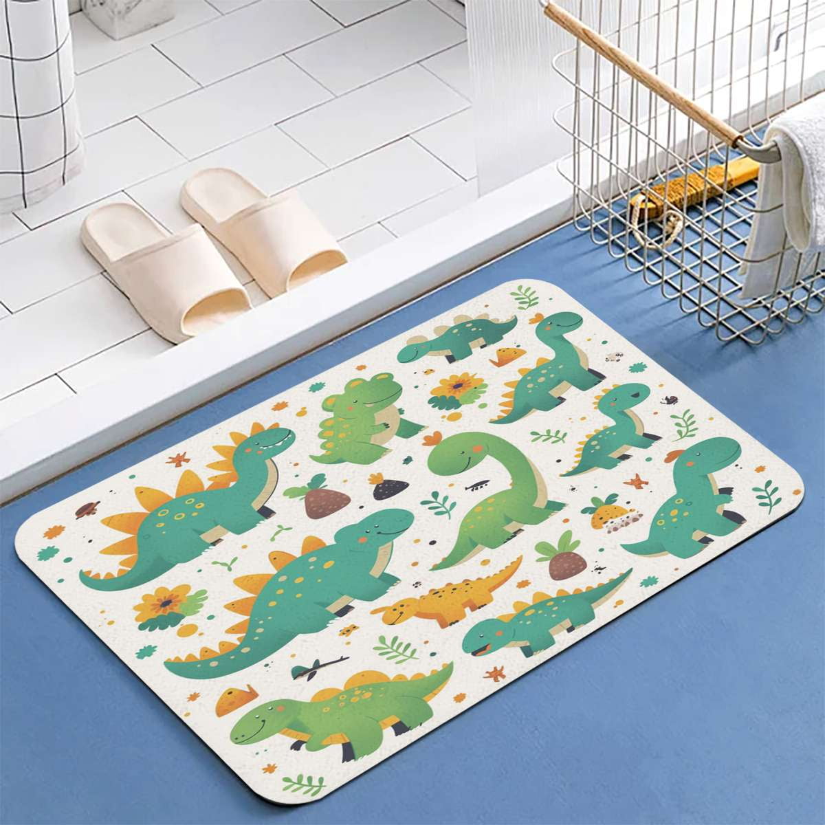 Cute Dinosaurs Green Diatomite Bath Mats Bathroom Absorbent Anti Slip ...