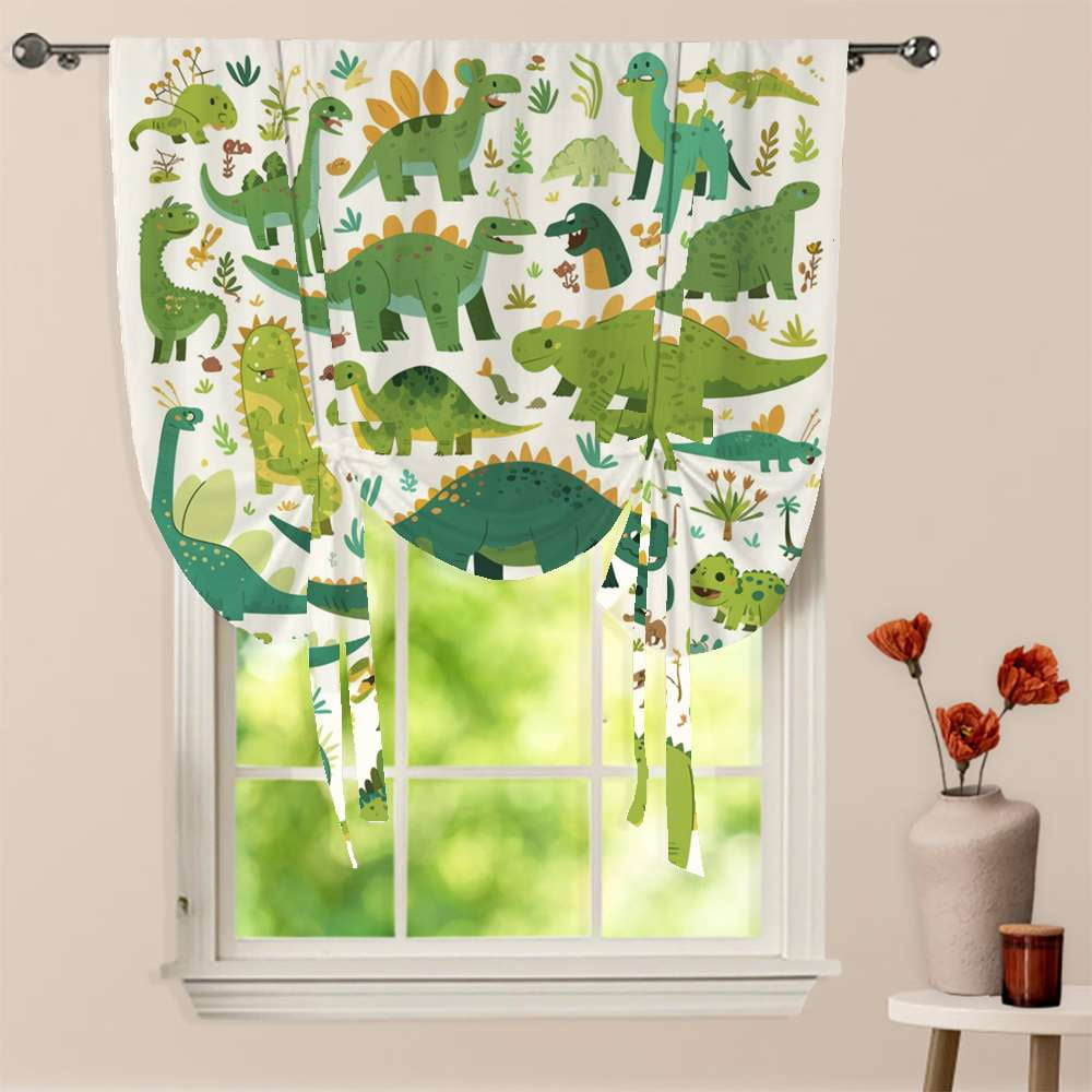 Cute Dinosaurs Green Window Curtain for Living Room Roman Curtain ...