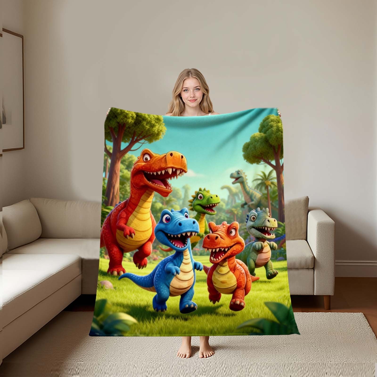 Cute Dinosaurs HD Digital Print Flannel Blanket,3d Dinosaur Blanket,60 ...