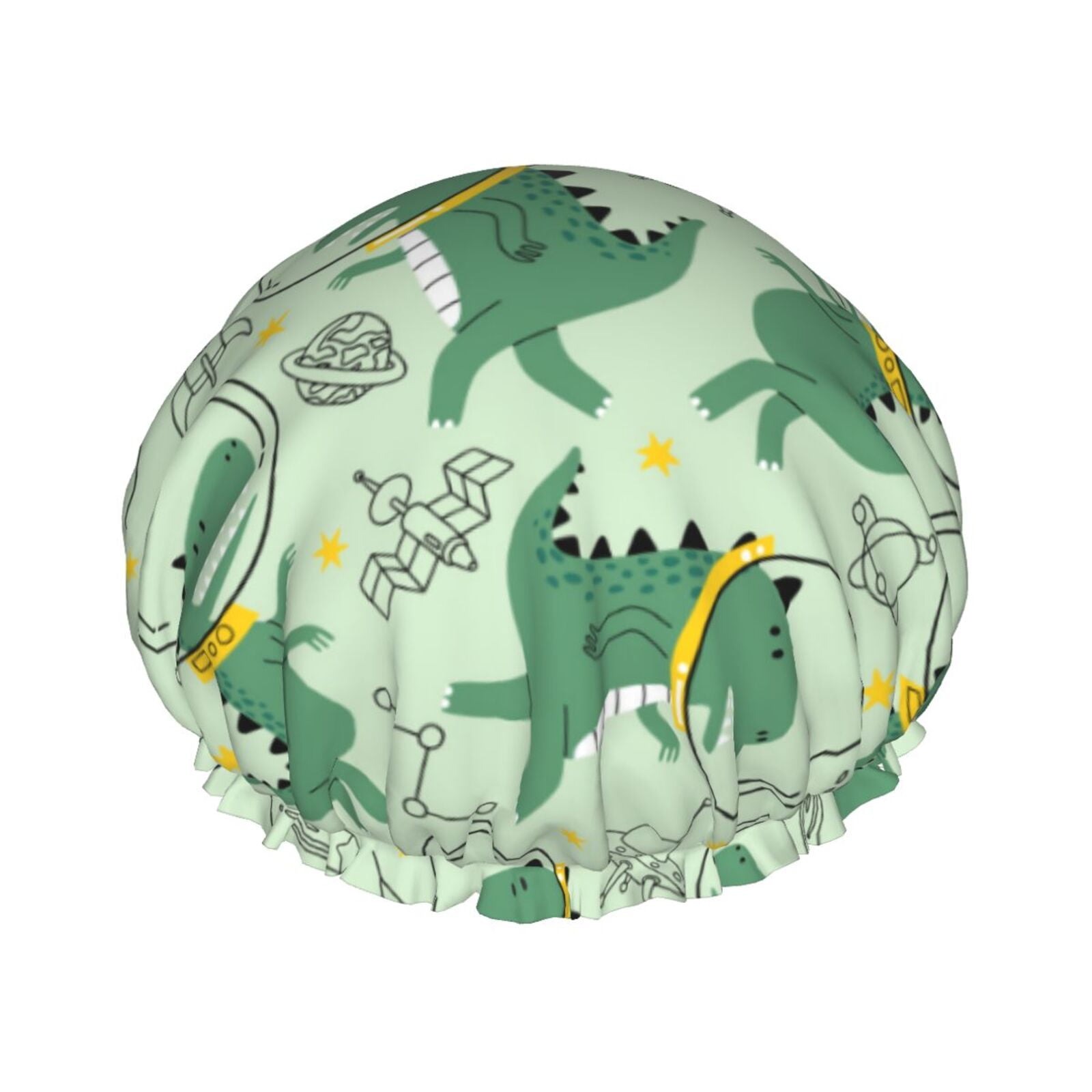 Cute Dinosaurs in Space Shower Cap for Women, Double Waterproof Layers ...