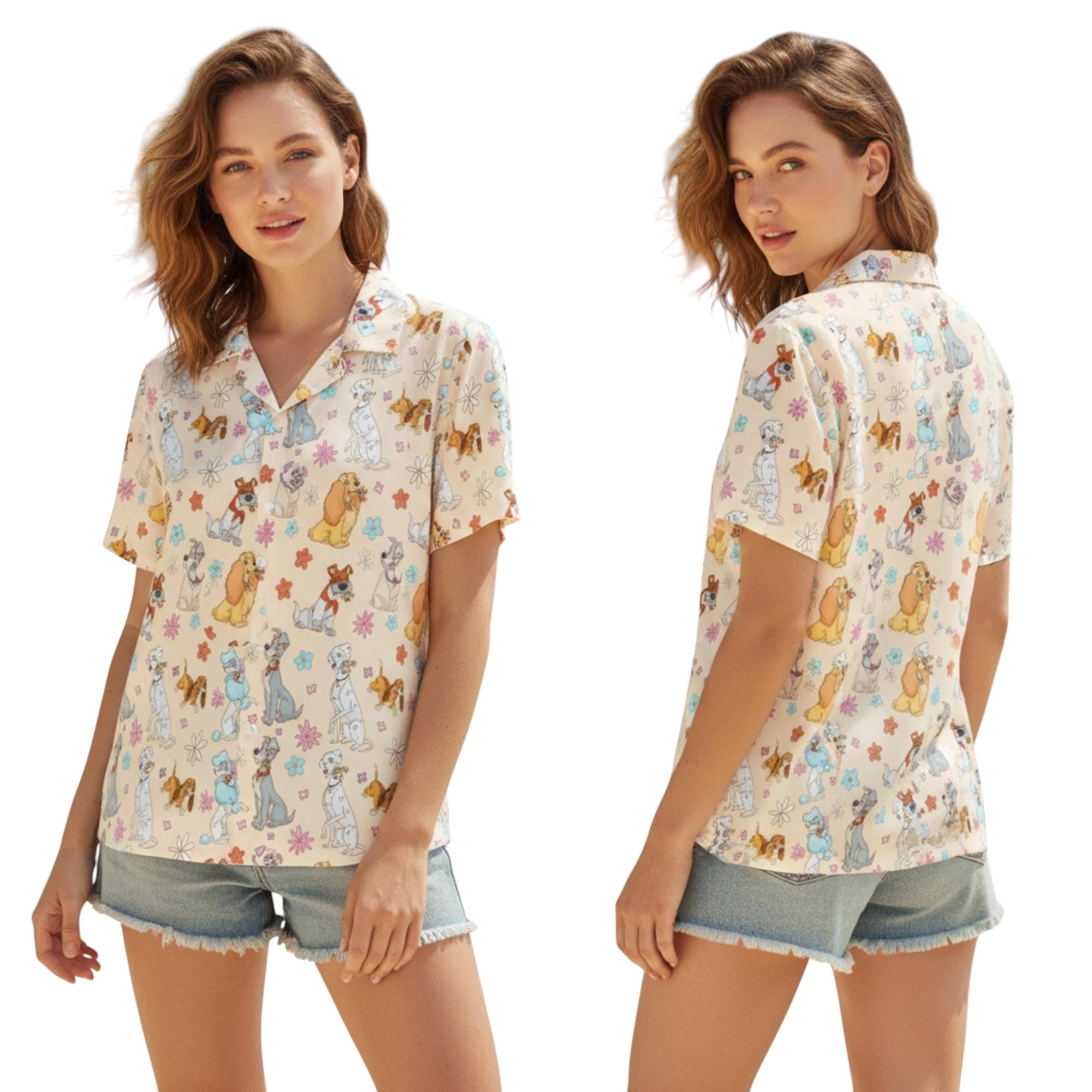 Cute Disney Dogs Floral Hawaiian Shirt, Lady The Tramp Percy Dalmatians ...