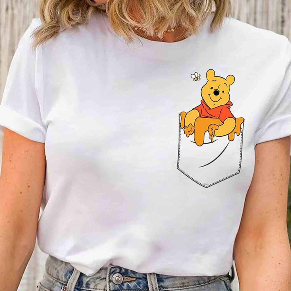 Cute Disney Winnie the Pooh With Honey Pocket T-Shirt,Military Green ...