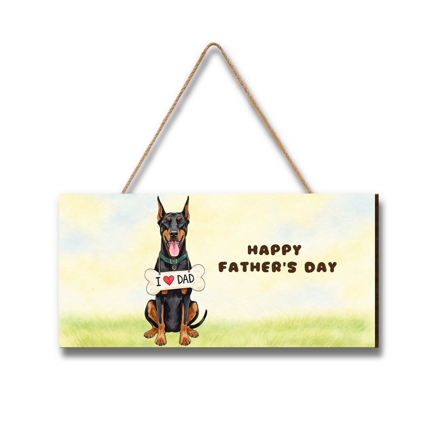 Cute Doberman Pinscher Loves Dad Happy Father's Day Landscape Wood Sign ...