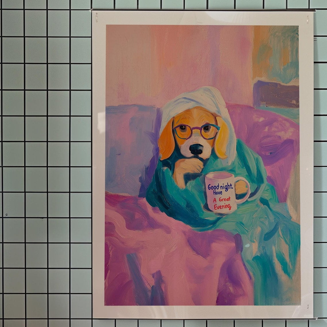 Cute Dog Art, Trendy Bedroom Poster, Dopamine Decor, Cozy Night Poster, Kitsch Aesthetic Art ...