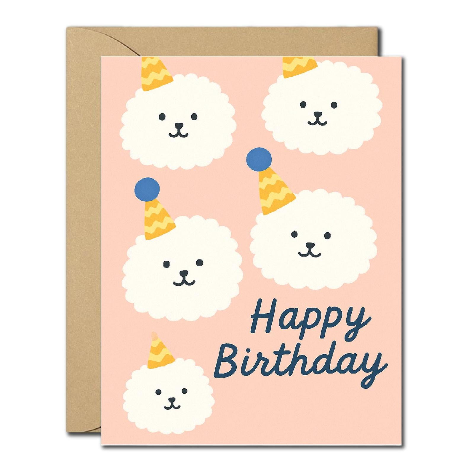 Cute Dog Birthday Card - Fluffy Party Pup Birthday Greeting, Adorable ...