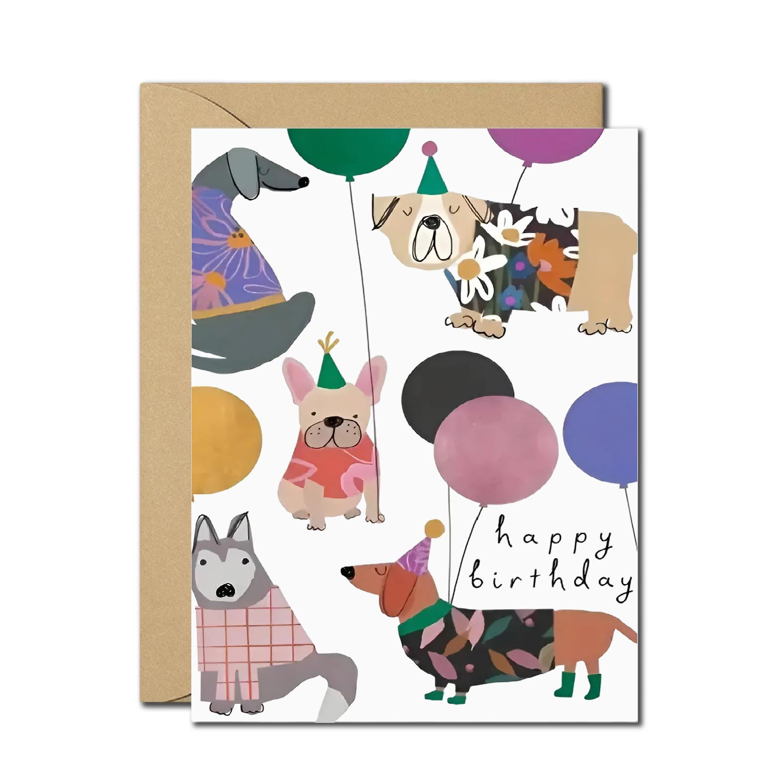 Cute Dog Birthday Card – Happy Birthday Card with Balloons and Party ...