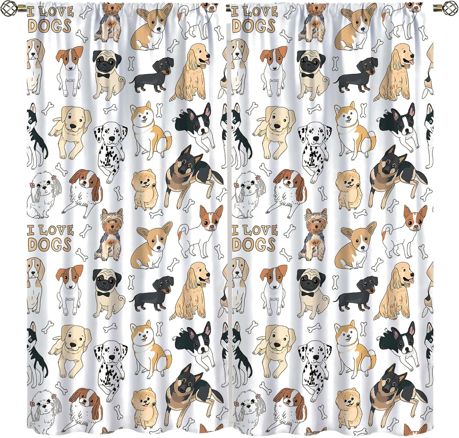 Cute Dog Blackout Curtains, Vintage Country Style Funny Cartoon Puppy ...