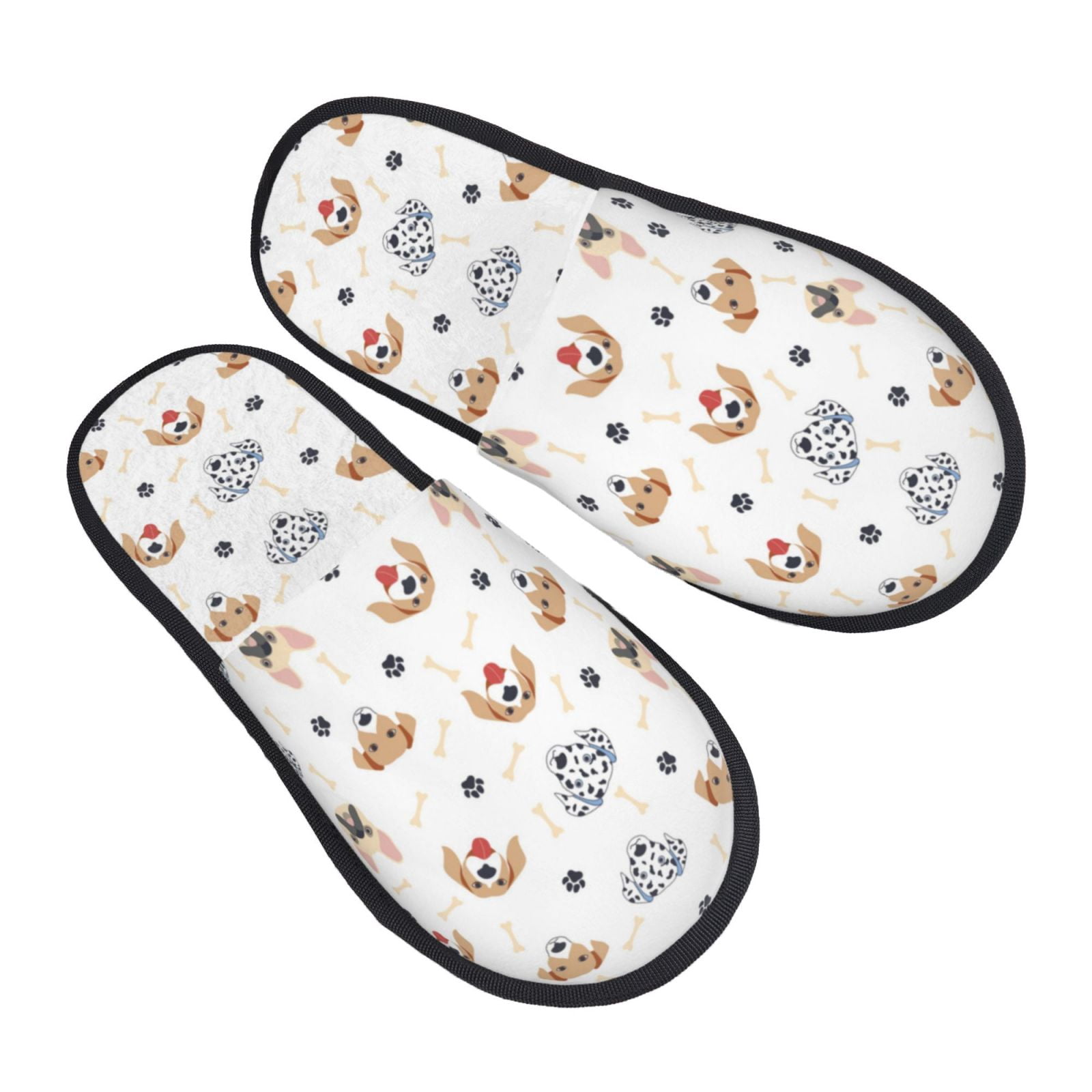 Cute Dog Bone Footprints House Slippers for Women Indoor, Fuzzy Warm ...