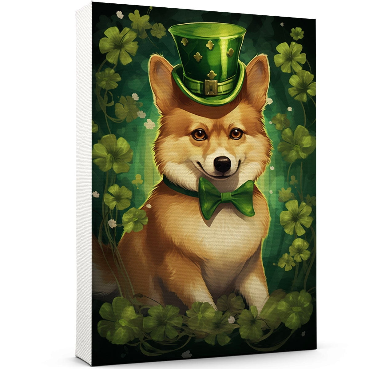 Cute Dog Canvas Wall Art Abstract Colorful Animal Dog Wear a Green Hat ...