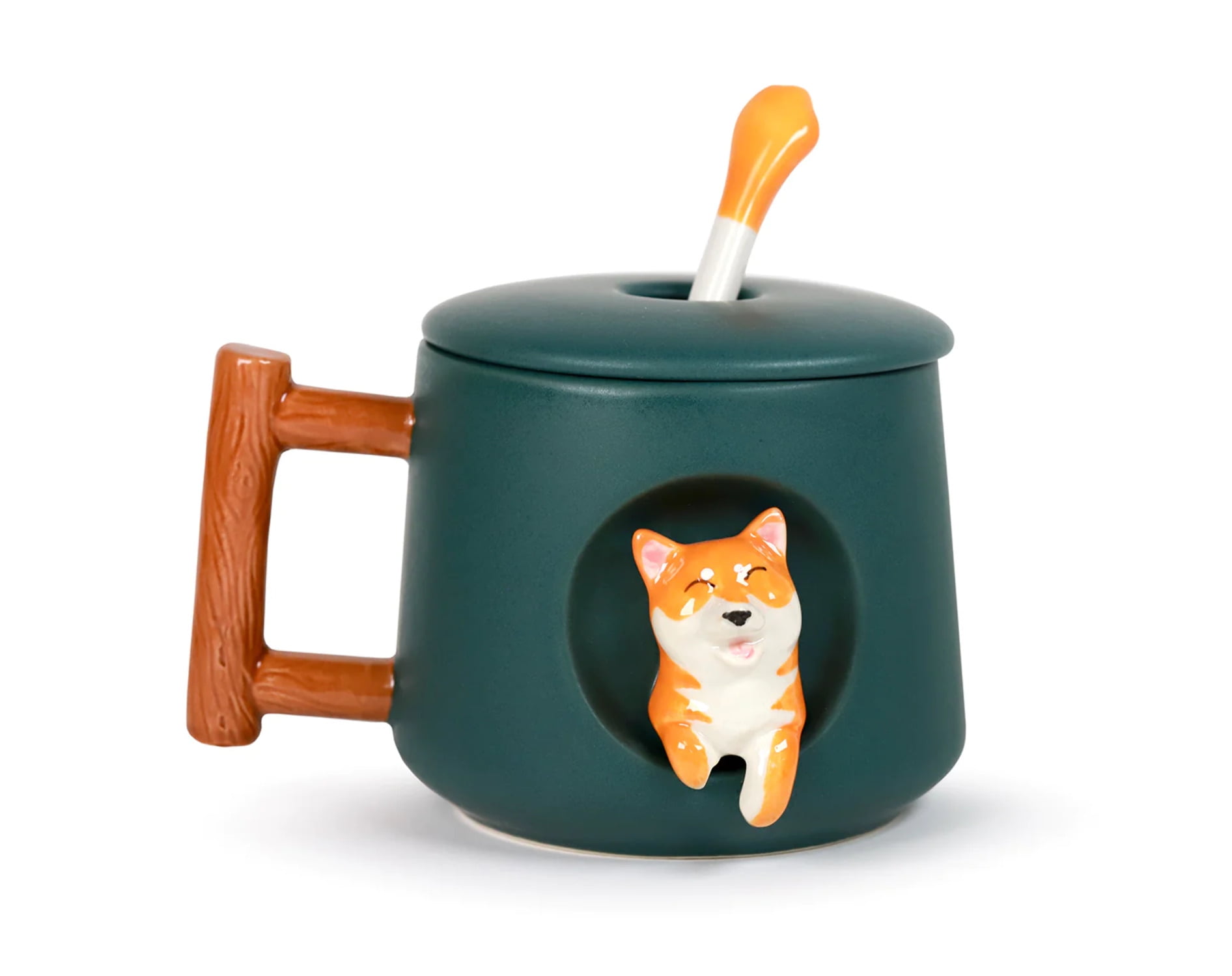 Cute Dog Ceramic Mug Wood Handle Design With Spoon And Lid - Walmart.com