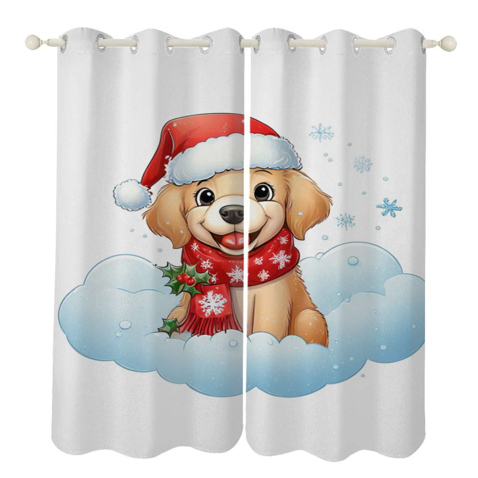 Cute Dog Christmas Snow Sunshade Curtains Home Bedroom Living Room ...